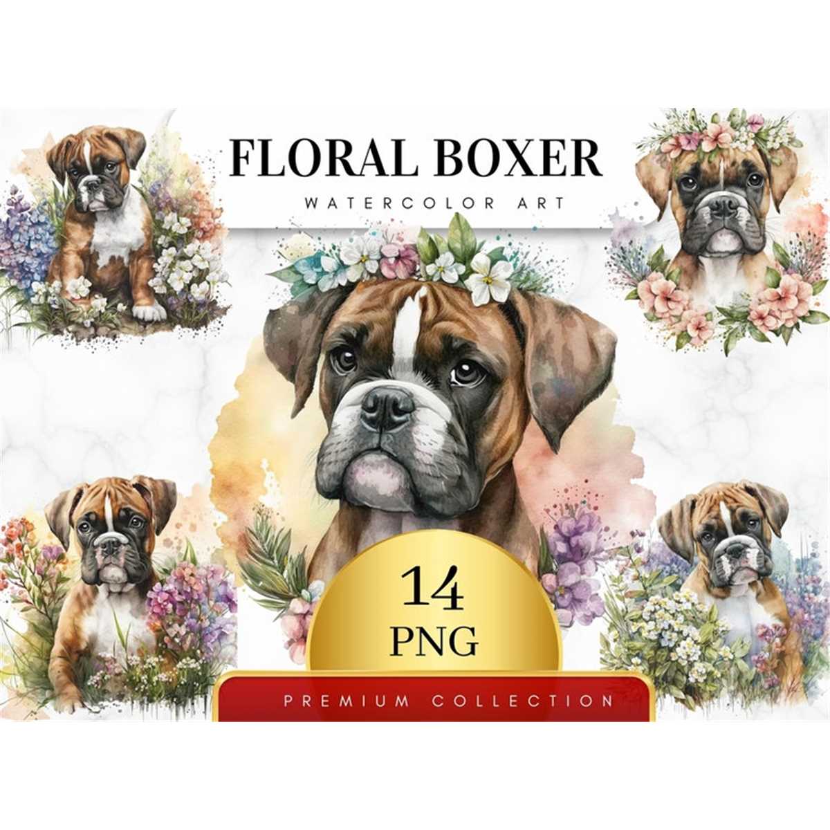 Set of 14, Watercolor Boxer Dog Clipart, Spring Boxer Dog Wi | Inspire ...
