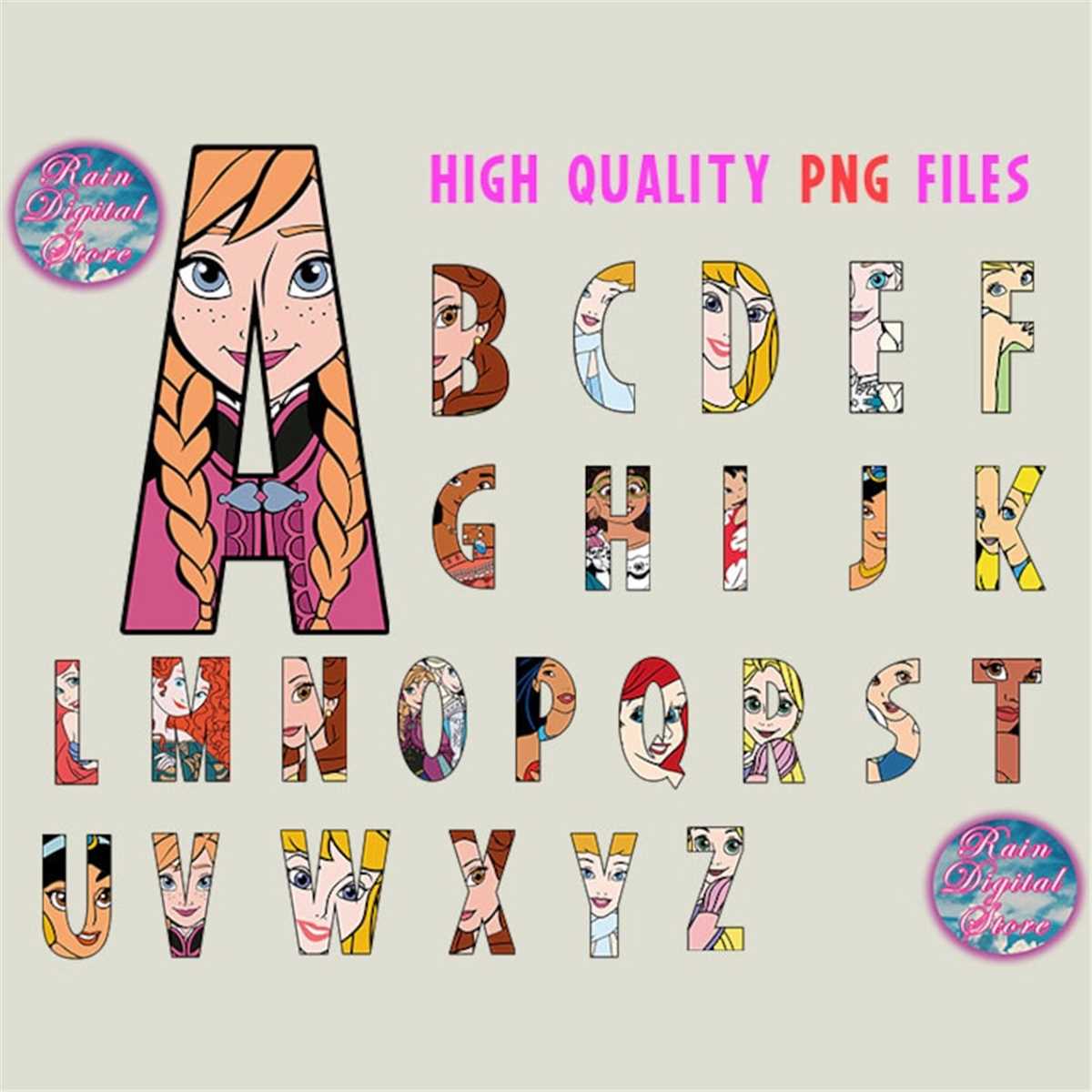 Disneyy Princesses Alphabet Font PNG Bundle, Princesses Alph | Inspire ...