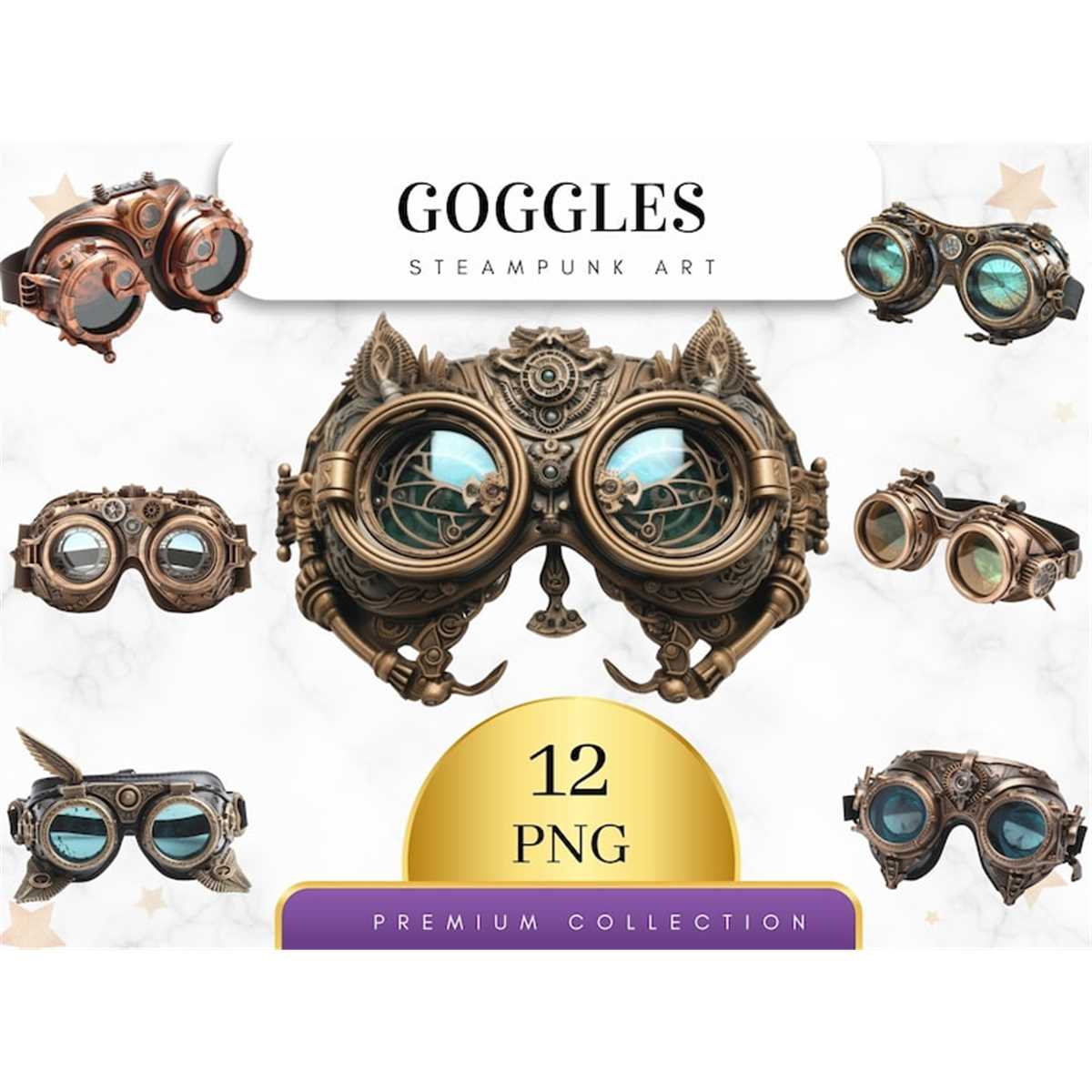 Set of 12, Steampunk Goggles Clipart, Watercolor Steampunk P | Inspire ...