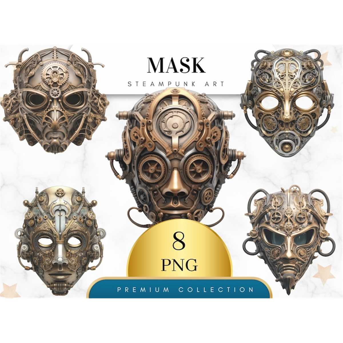 Set of 8, Steampunk Mask Clipart, Watercolor Steampunk Png, | Inspire ...