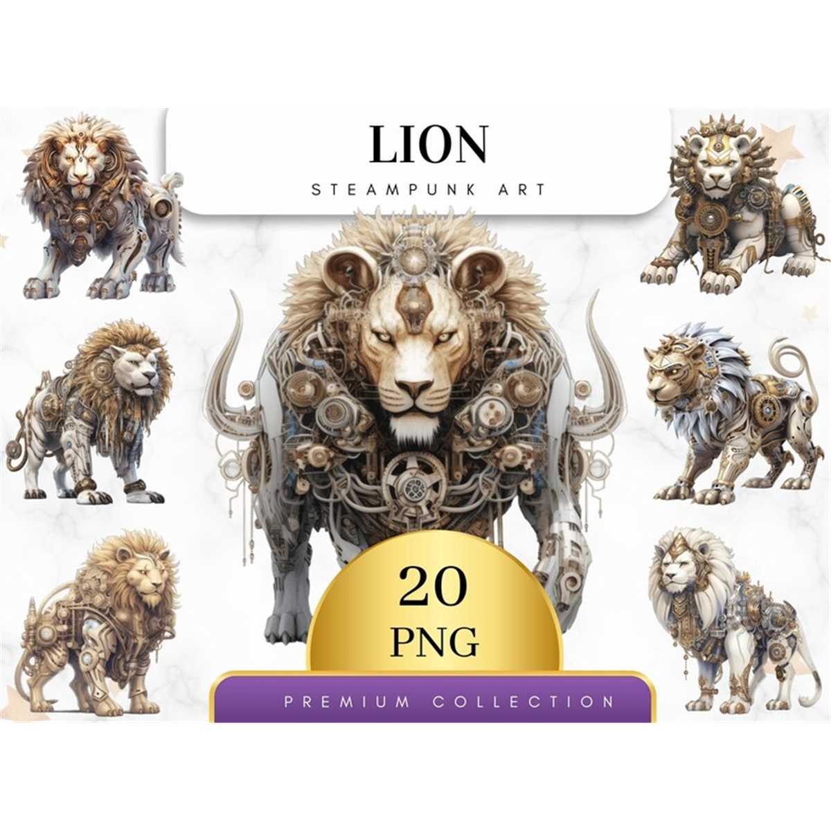 Set of 20, Steampunk Lion Clipart, Watercolor Steampunk Png, | Inspire ...