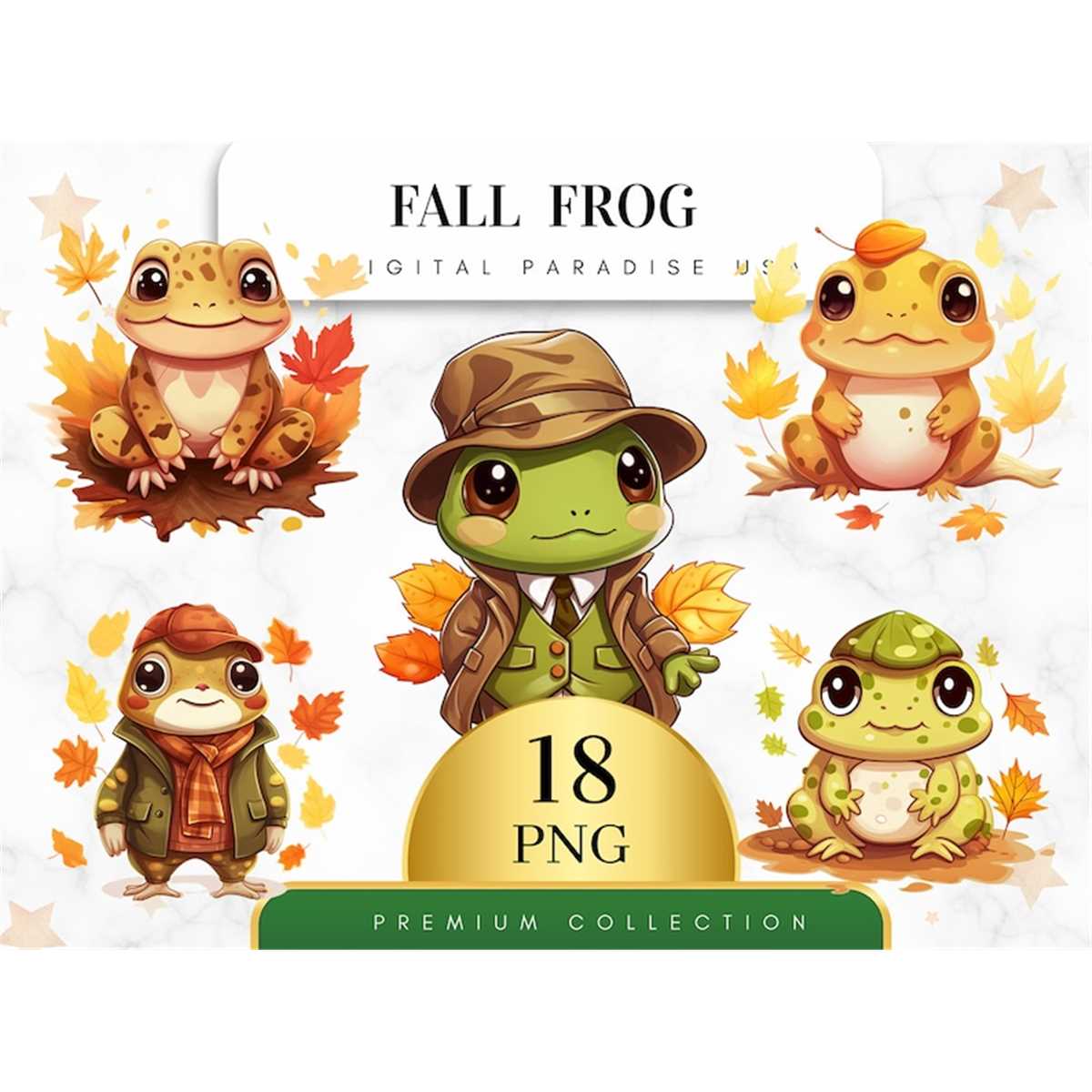 Set of 18, Fall Frog Clipart, Frog Clipart, Frog PNG, Fall C - Inspire ...