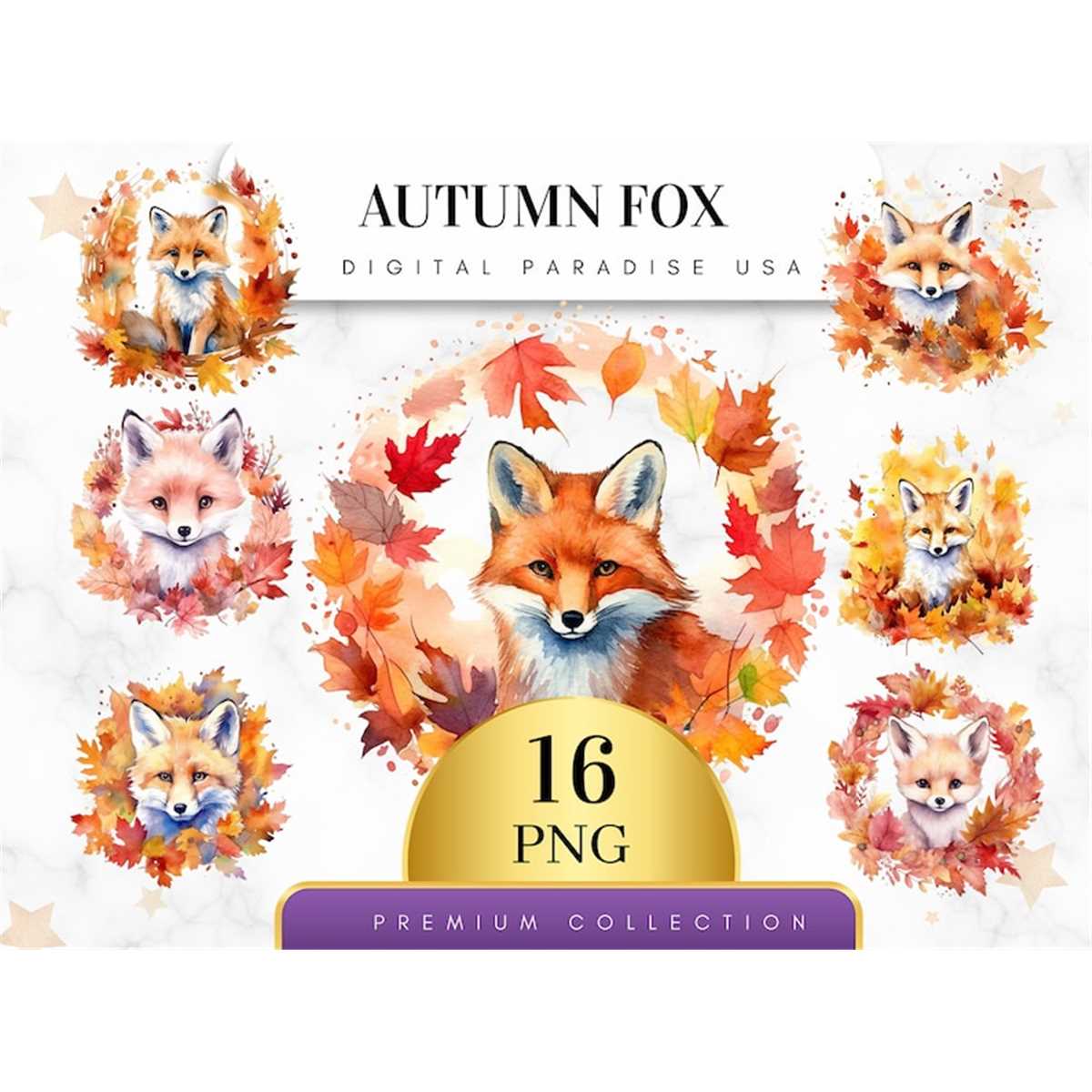 Set of 16, Autumn Fox Clipart, Fox PNG, Fall Fox Art, Waterc | Inspire ...