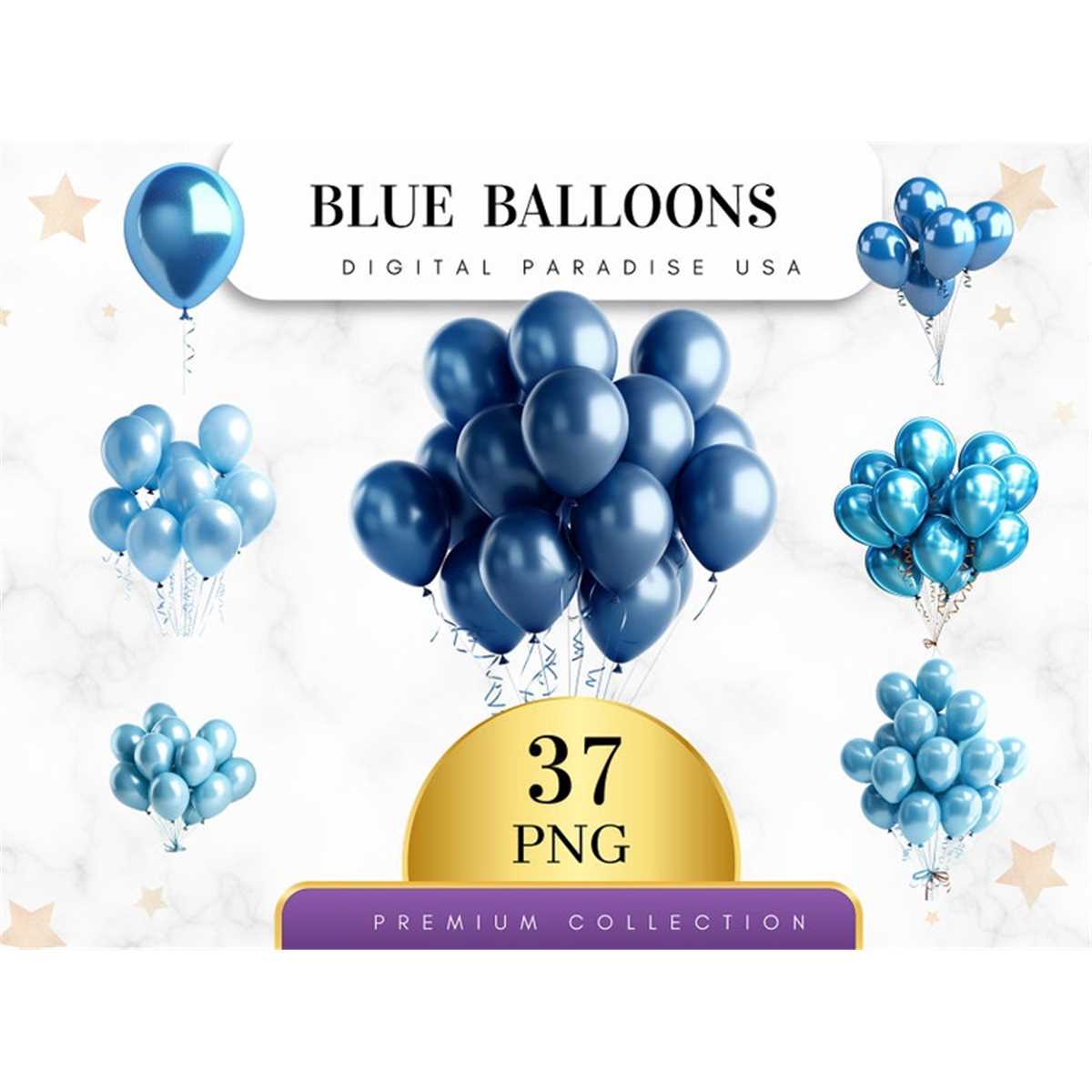 Set of 37, Blue Balloons Clipart, Balloon PNG, Party Decor C - Inspire ...
