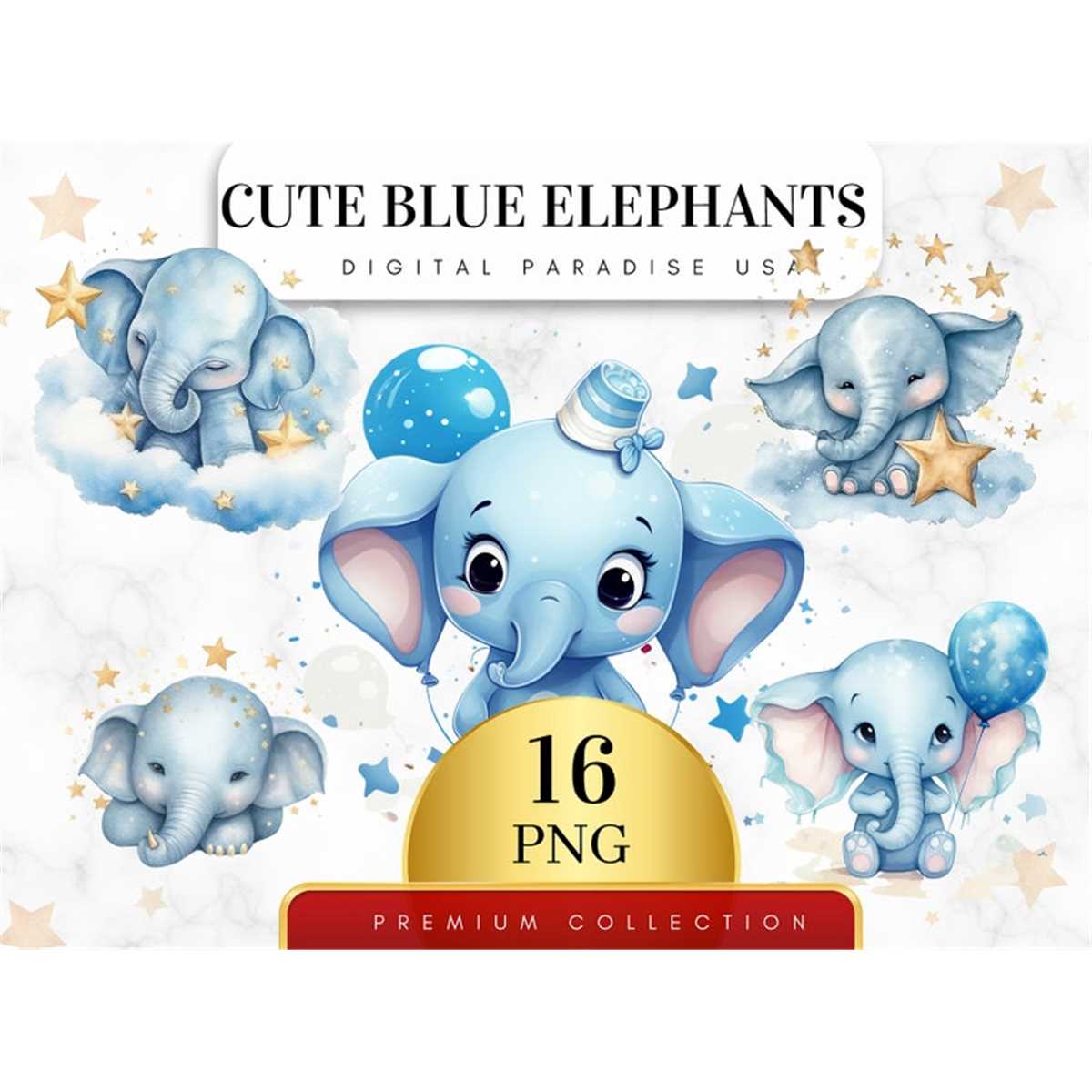 Baby Shower Blue Elephant Clipart