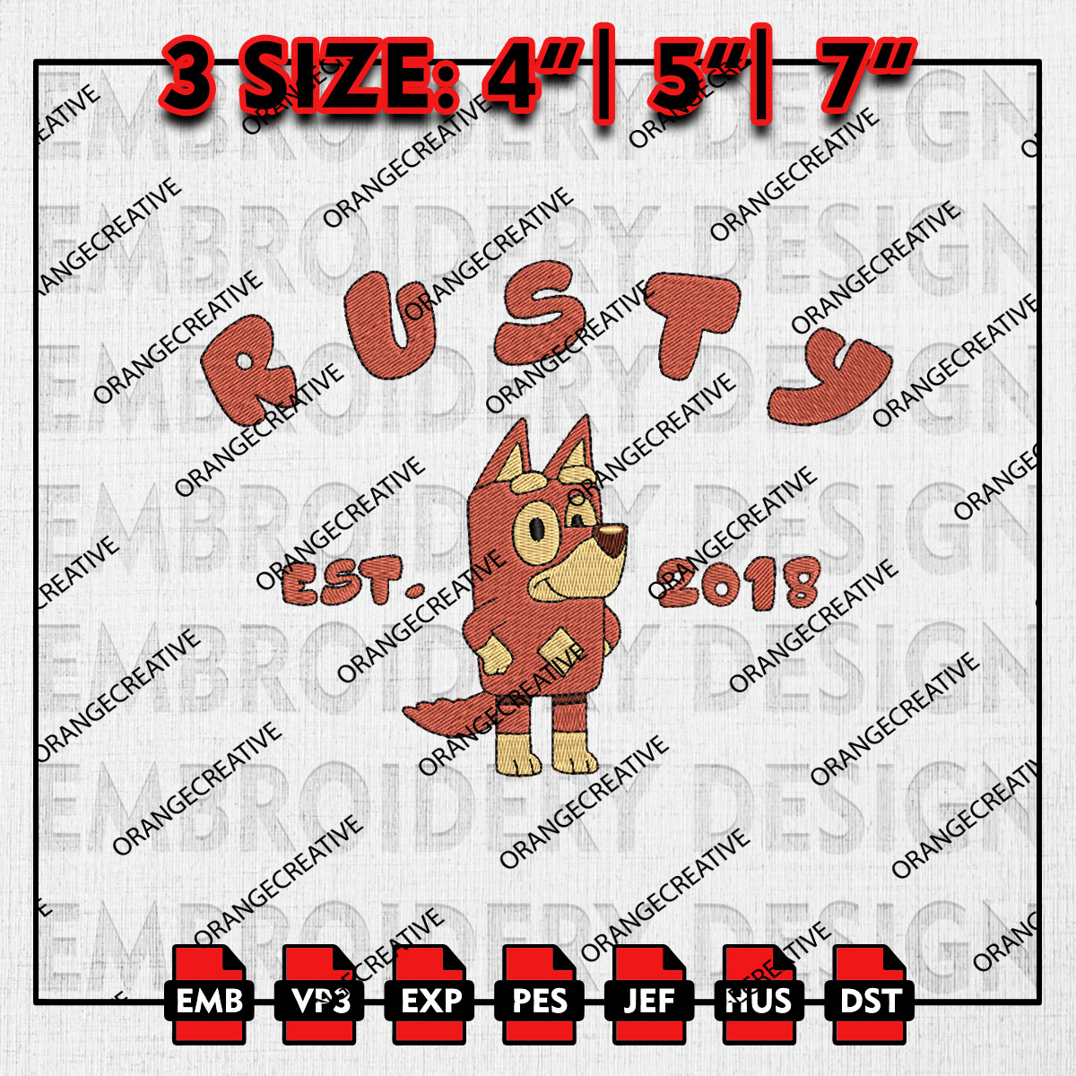 Bluey Rusty Est Embroidery files, Bluey Dog Embroidery, Blue | Inspire ...