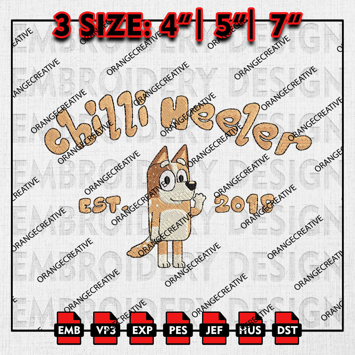 Bluey Chilli Heeler Est Embroidery files, Bluey Cartoon Embr | Inspire ...