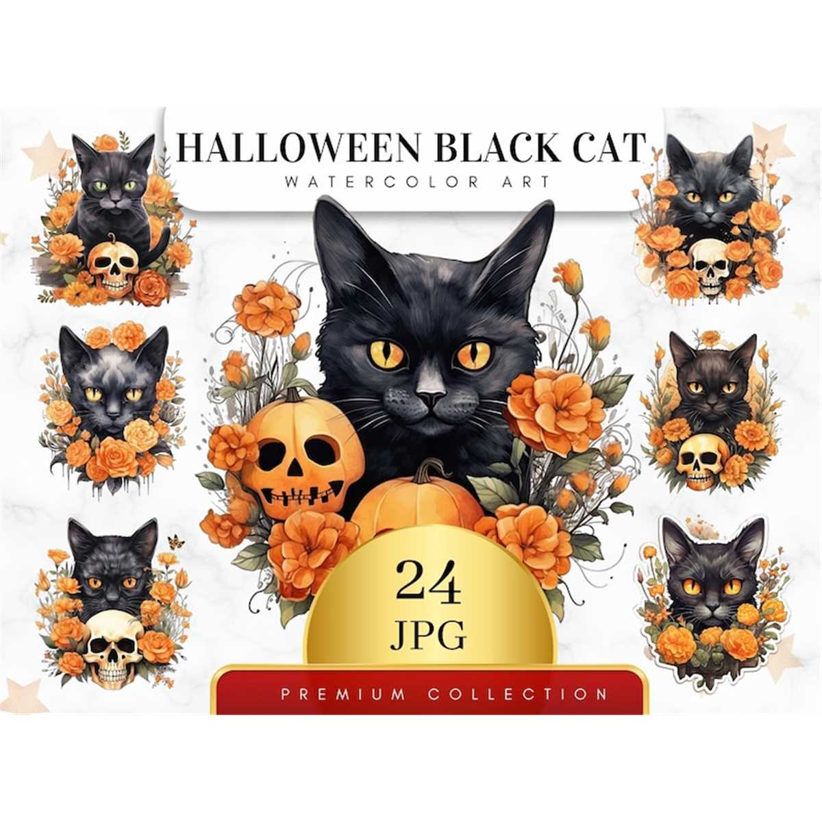 Set of 24, Halloween Black Cat Clipart, Black Cat PNG, Witch - Inspire ...