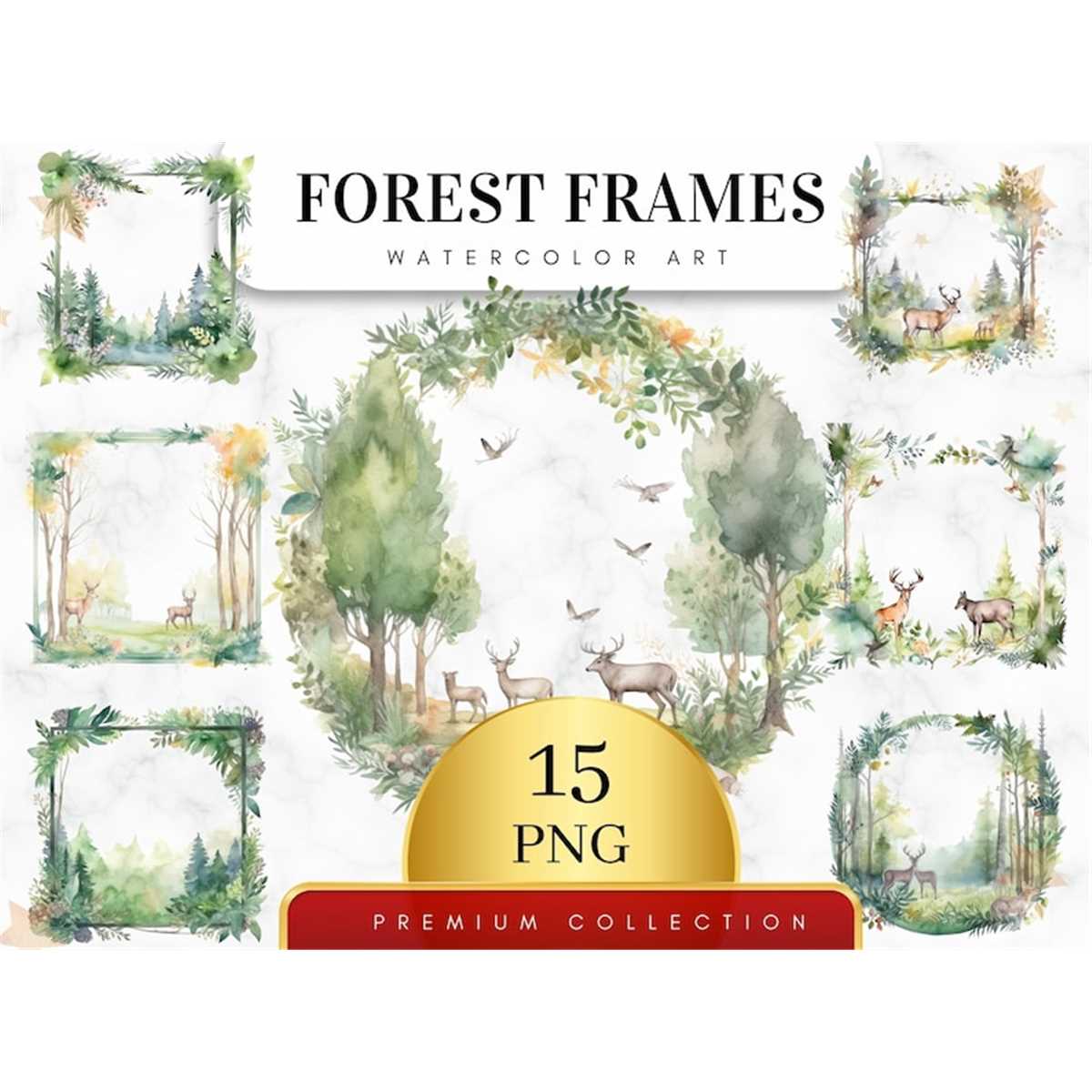 Set of 15, Watercolor Rustic Summer Forest Frame, Summer Dig | Inspire ...
