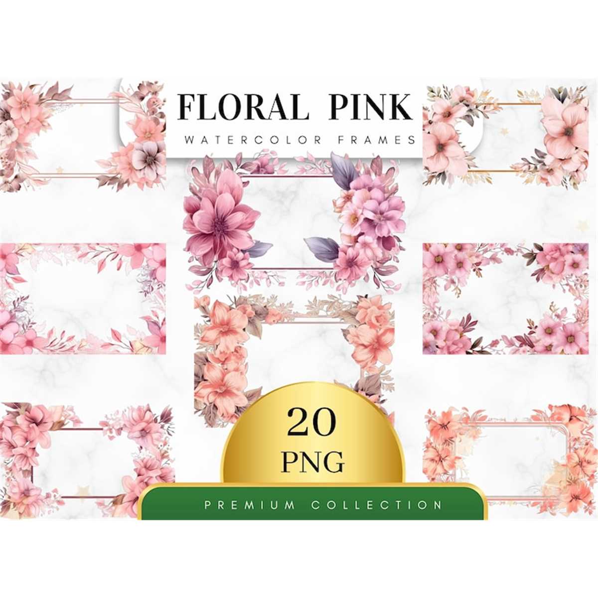 Set of 20, Watercolor Floral Pink Rectangular Frames, Floral | Inspire ...