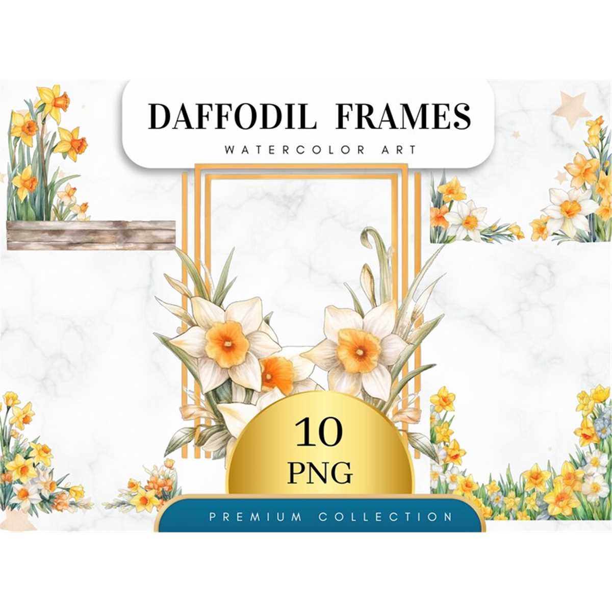 Set of 10, Daffodils Frame & Border Watercolor, Floral Frame | Inspire ...