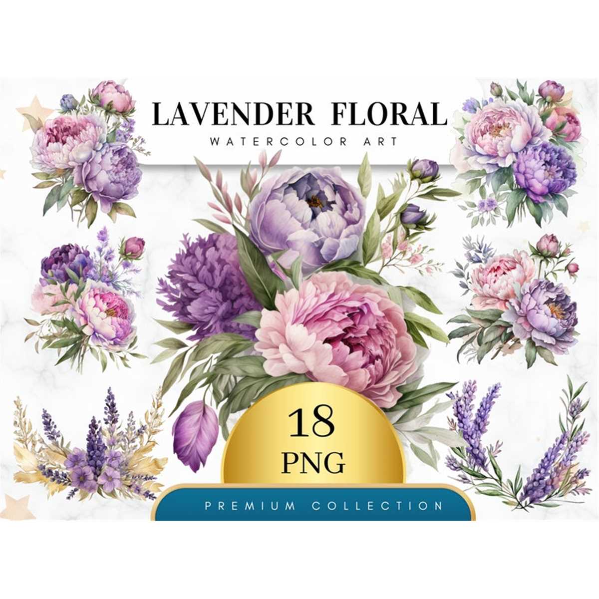 Set of 18, Watercolor Lavender Clipart, Lavender PNG, Flora | Inspire ...