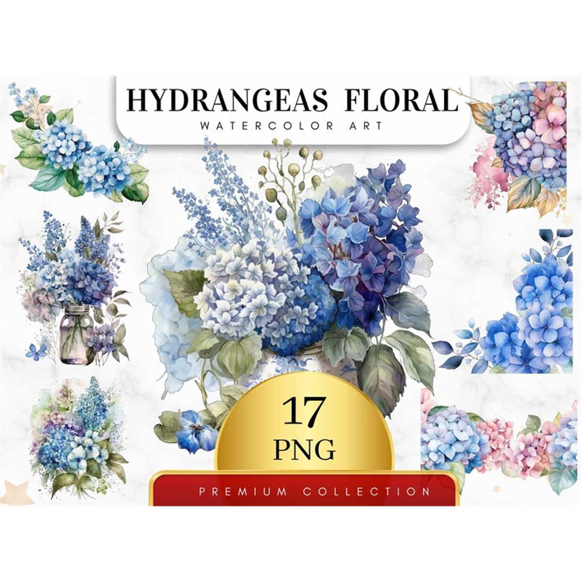 Set of 17, Watercolor Hydrangeas Floral Clipart, Floral PNG, | Inspire ...