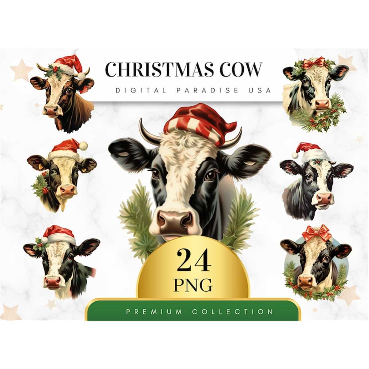 Set of 24, Christmas Cow Clipart, Cow PNG, Watercolor Christ - Inspire ...