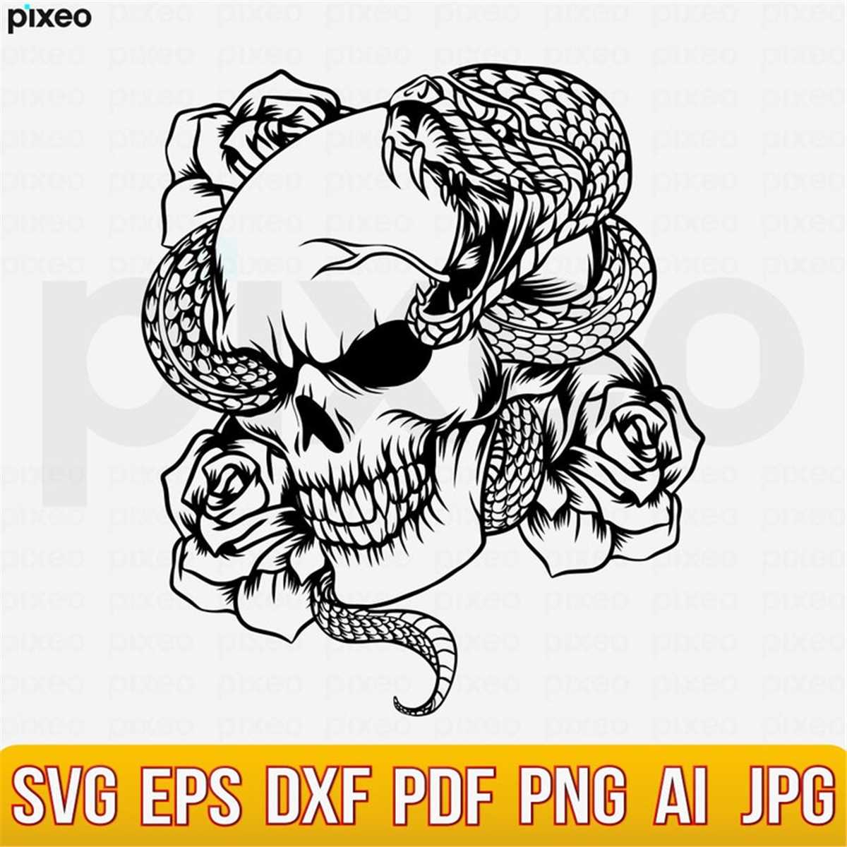 Skull Snake Svg, Floral Snake Skull Svg, Skull Svg, Snake Sv | Inspire ...