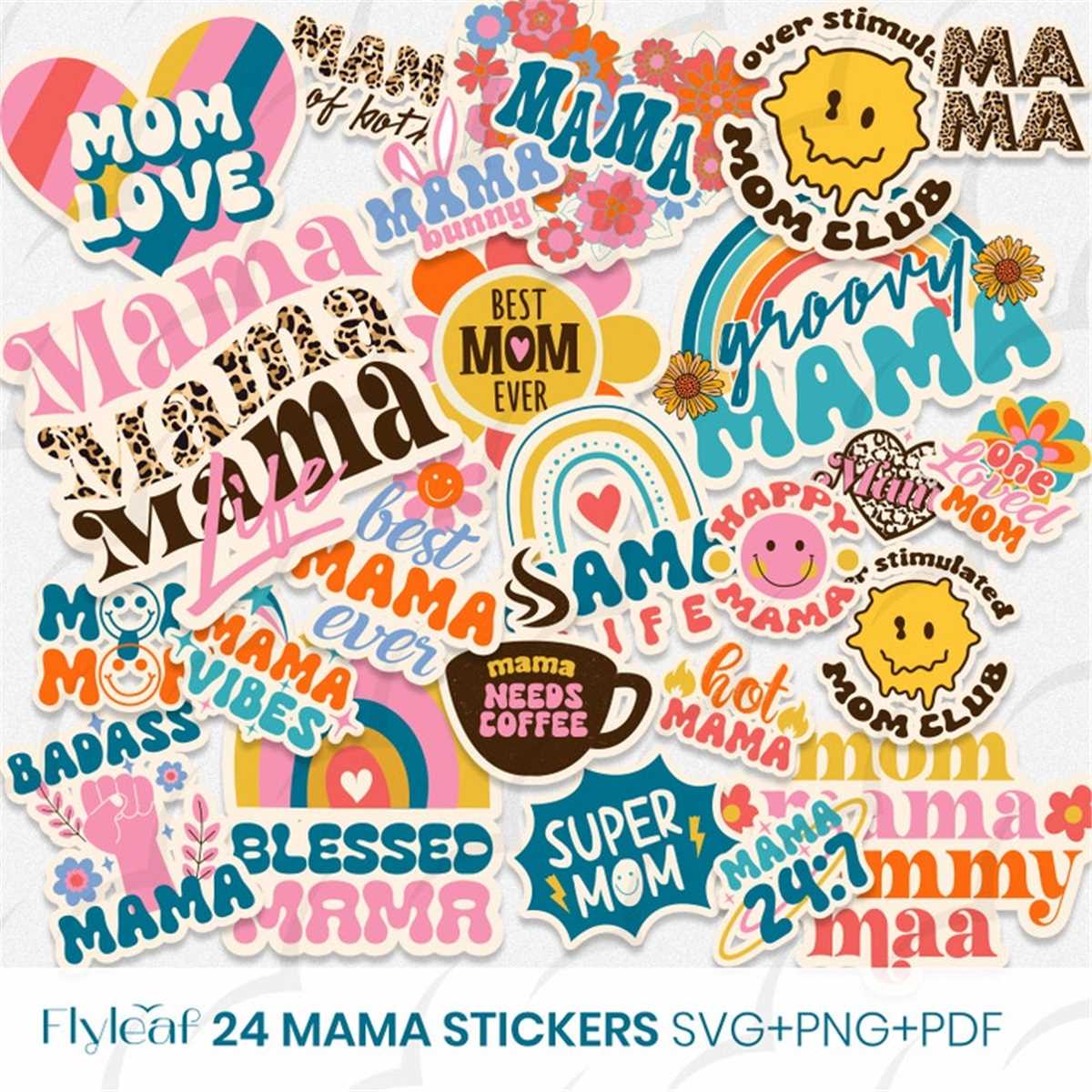Mom Stickers, Mom SVG Bundle 24 Mama Boho Digital Stickers, - Inspire ...