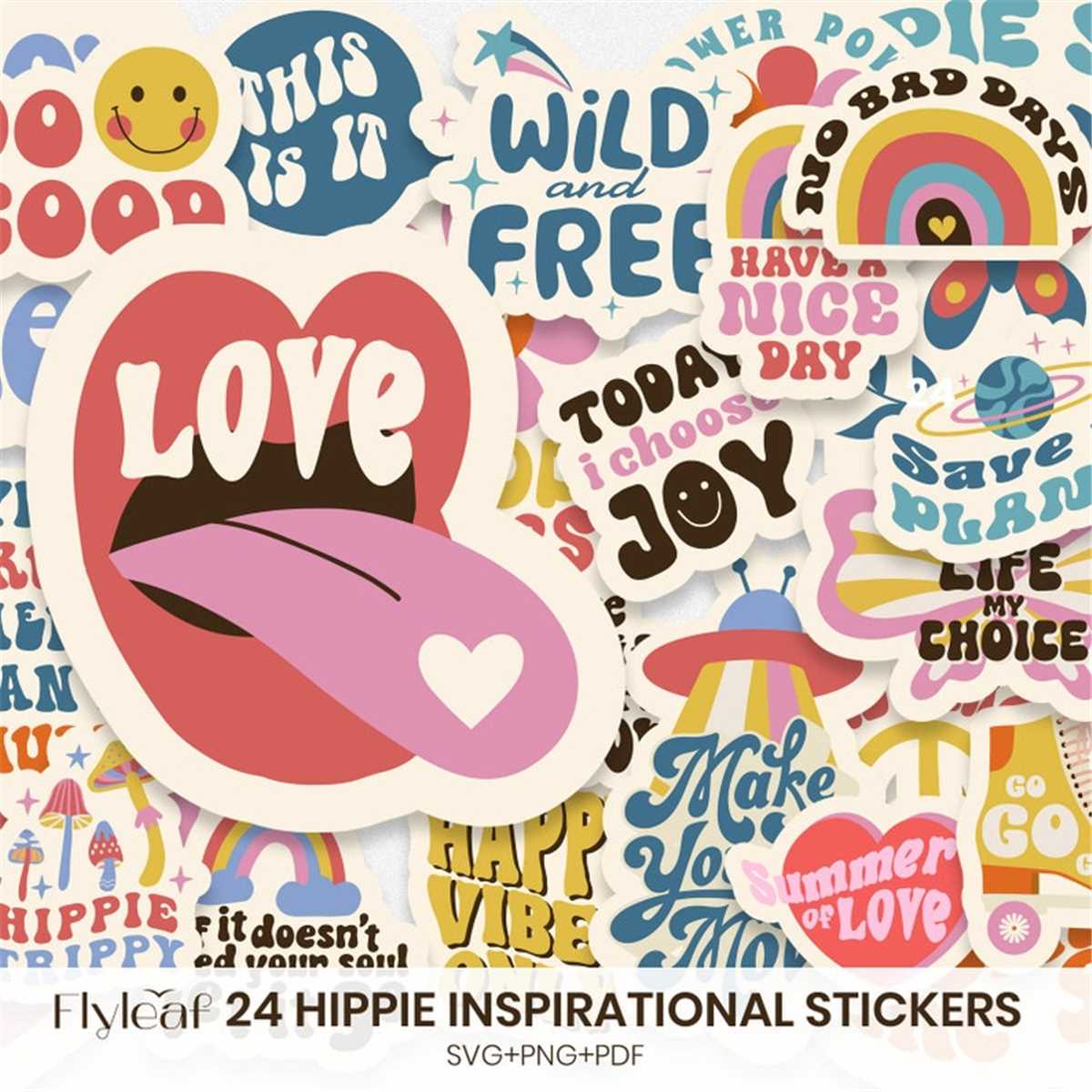 Hippie Stickers, 24 Boho Digital Stickers SVG Bundle, PNG Pr | Inspire ...