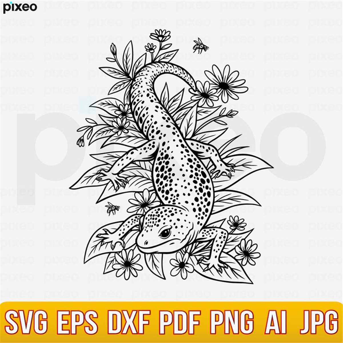 Gecko Svg, Gecko With Flowers Svg, Lizard Svg, Reptile Svg, - Inspire ...