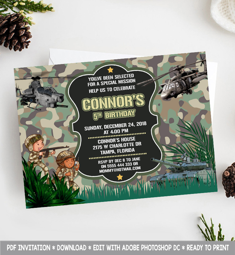 Army Invitation, Army Birthday Invitation, Army Birthday Inv | Inspire ...