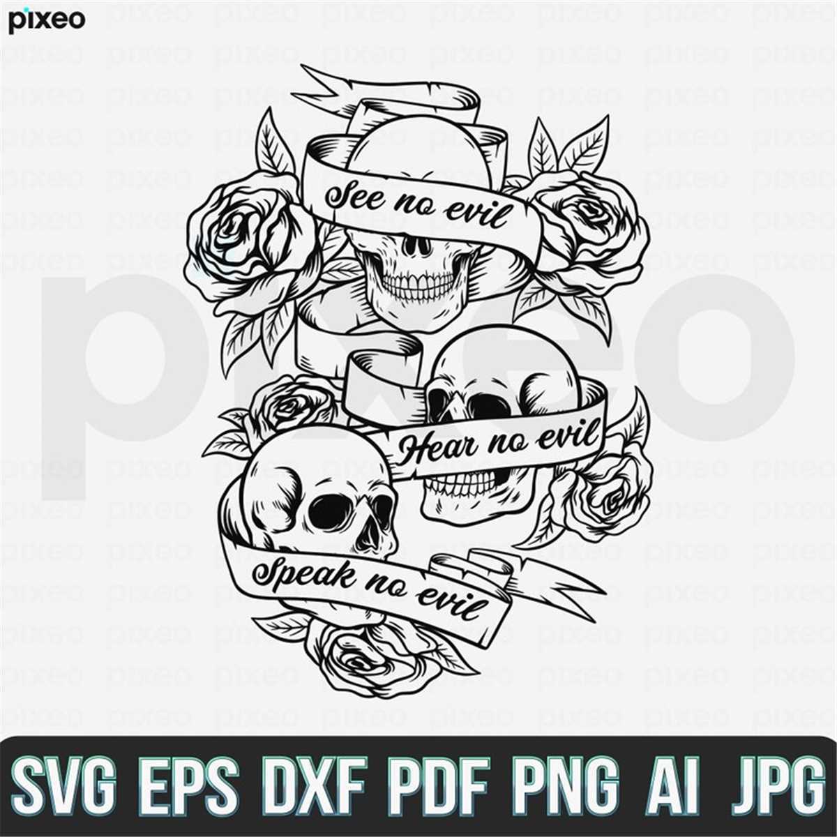 Three Wise Skulls Svg, See Hear Speak No Evil Svg, Hear See - Inspire ...