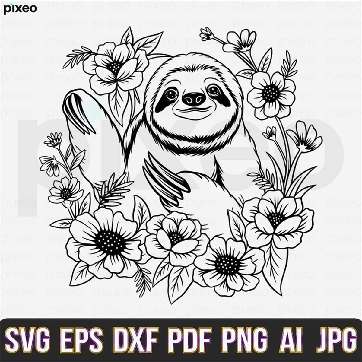 Sloth With Flowers Svg, Sloth Svg, Sloth Flower Svg, Sloth H | Inspire ...
