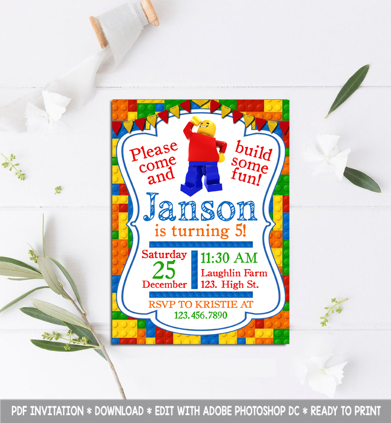 Building Block Invitation, Building Block Birthday Invitatio - Inspire ...