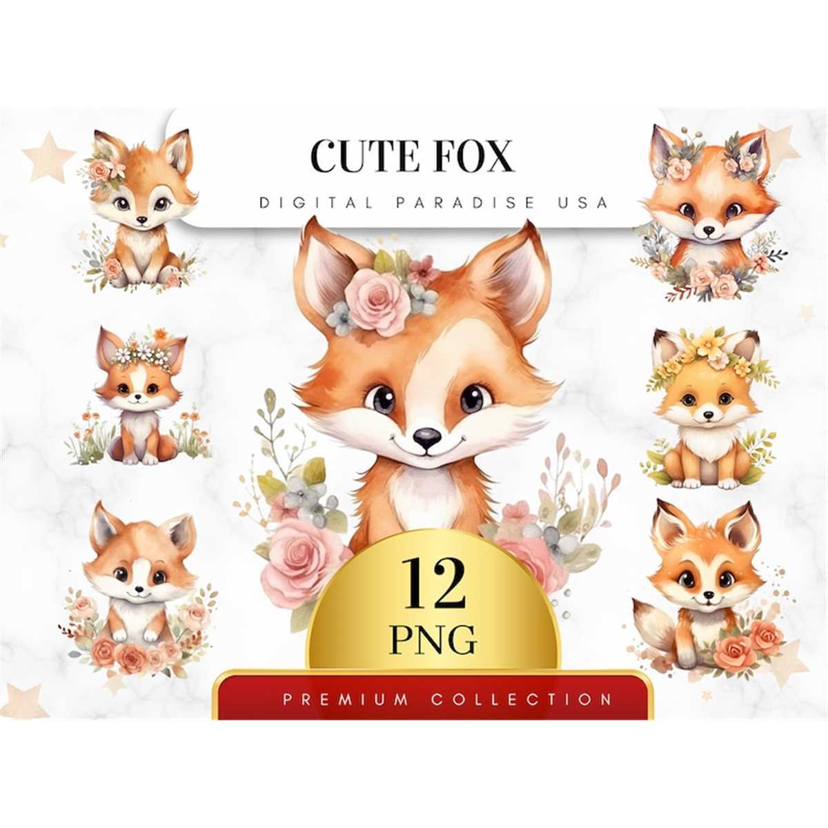 Set of 12, Cute Fox Clipart, Fox PNG, Woodland Animal, Fox I - Inspire ...