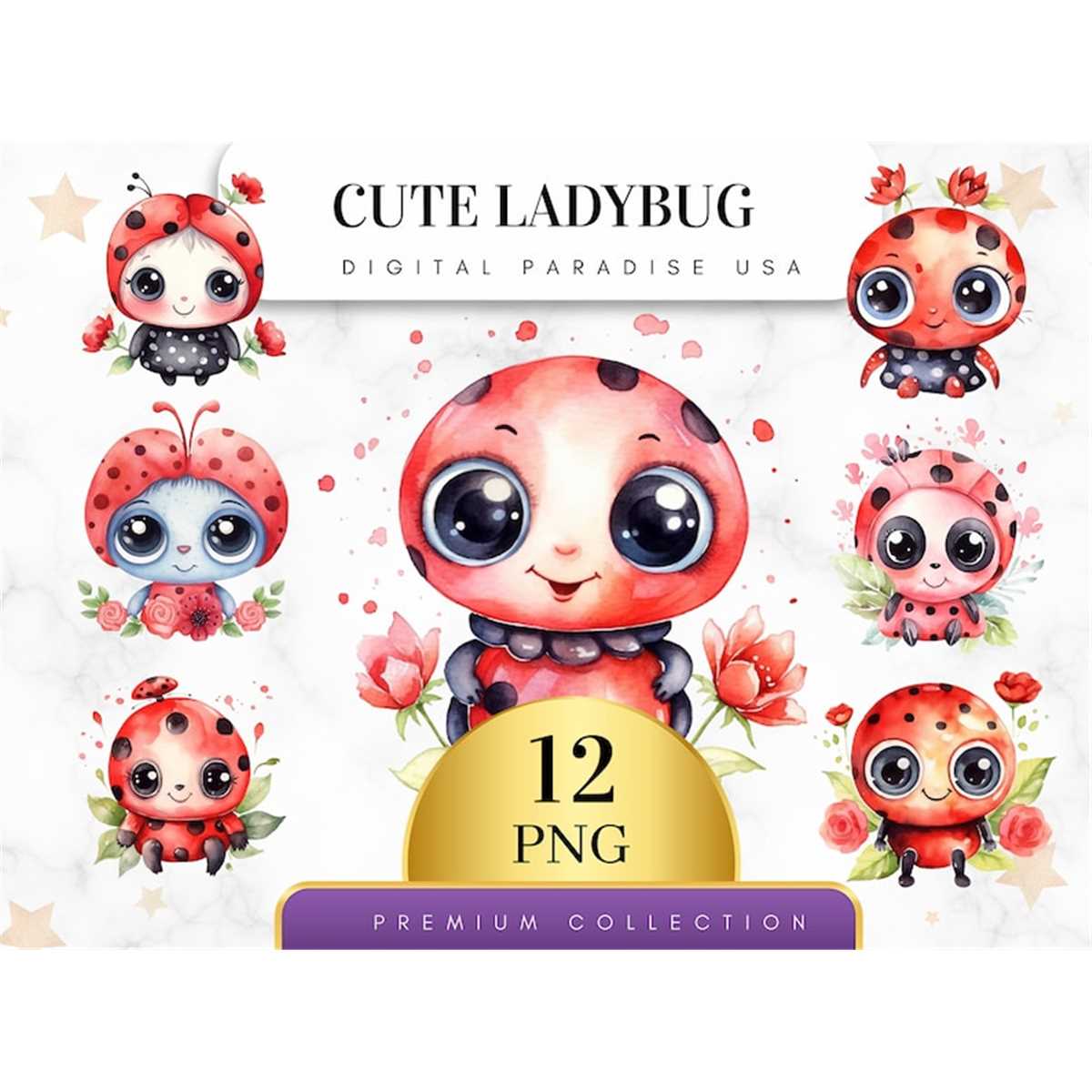 Set of 12, Cute Ladybug Clipart, Ladybug PNG, Cute Bug, Lady - Inspire ...