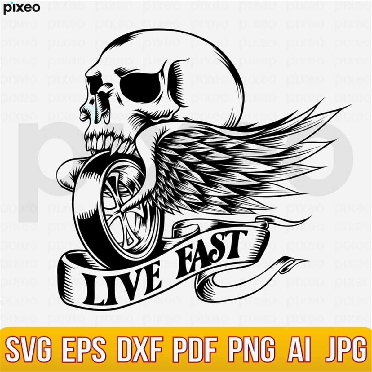 Skull With Wheels Svg,LIve Fast Svg, Biker Skull Svg, Skull | Inspire ...