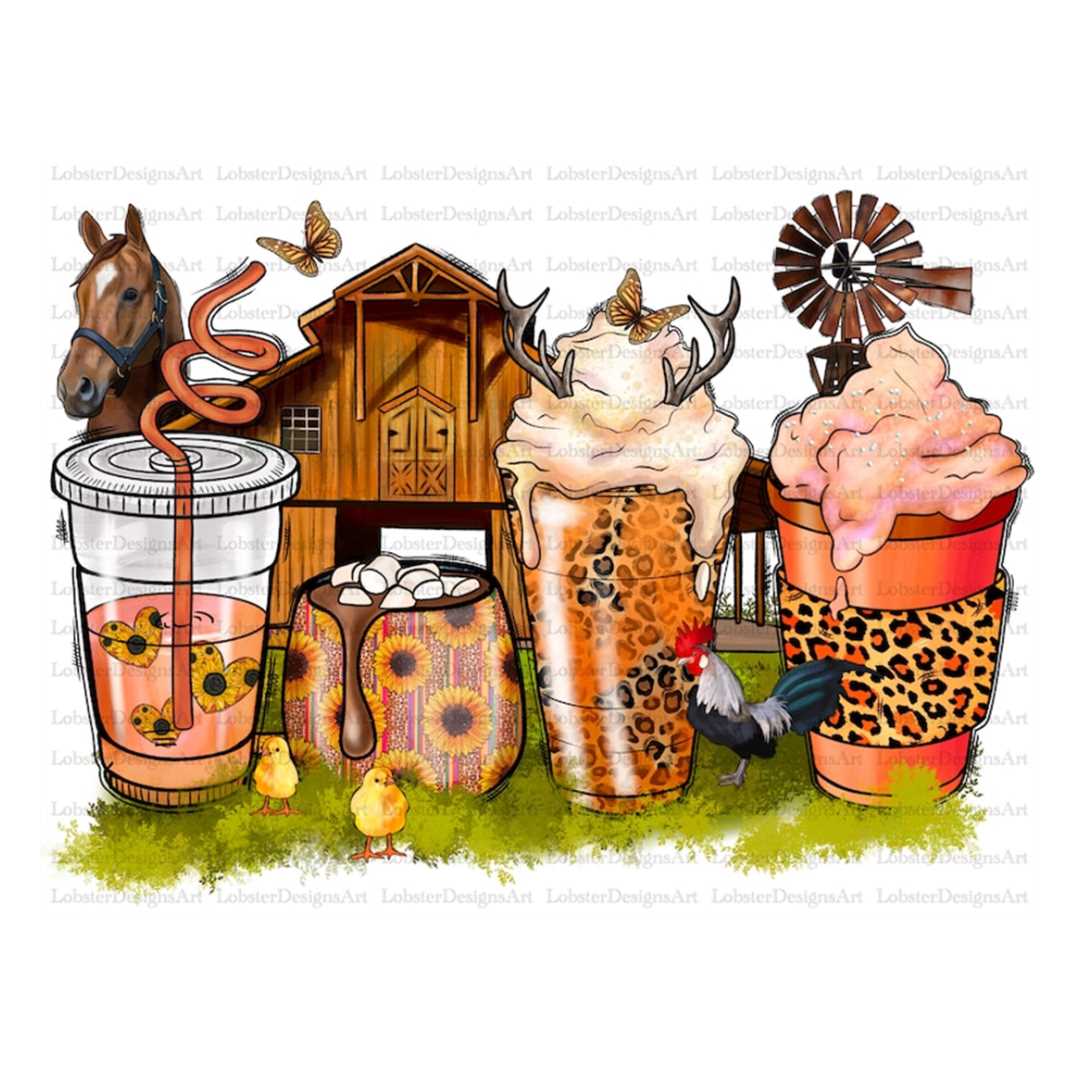 Farm animals coffee cups png sublimation design, western cof | Inspire ...