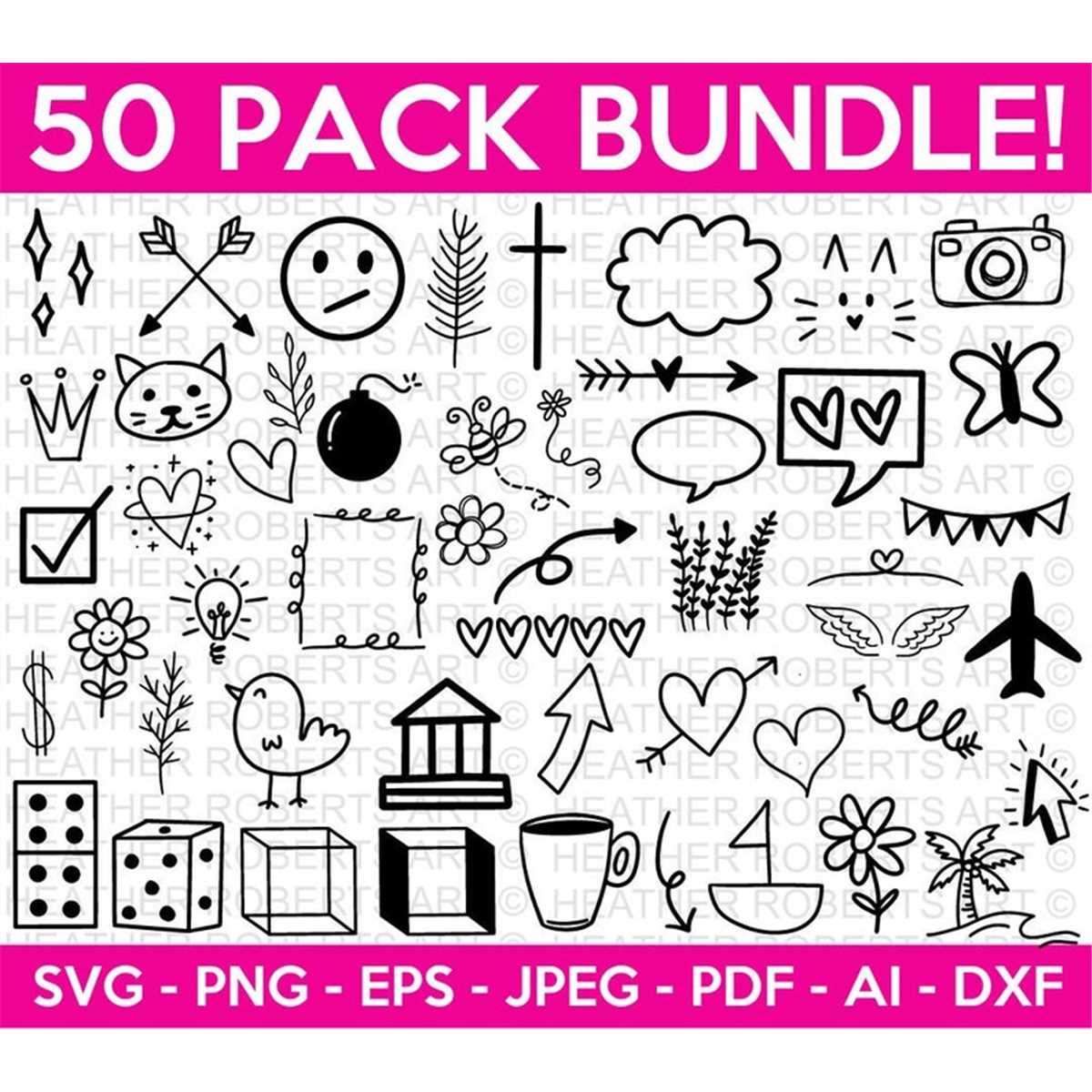 Doodle SVG Bundle, Heart SVG, Emoji Svg, Camera svg, Flowers | Inspire ...