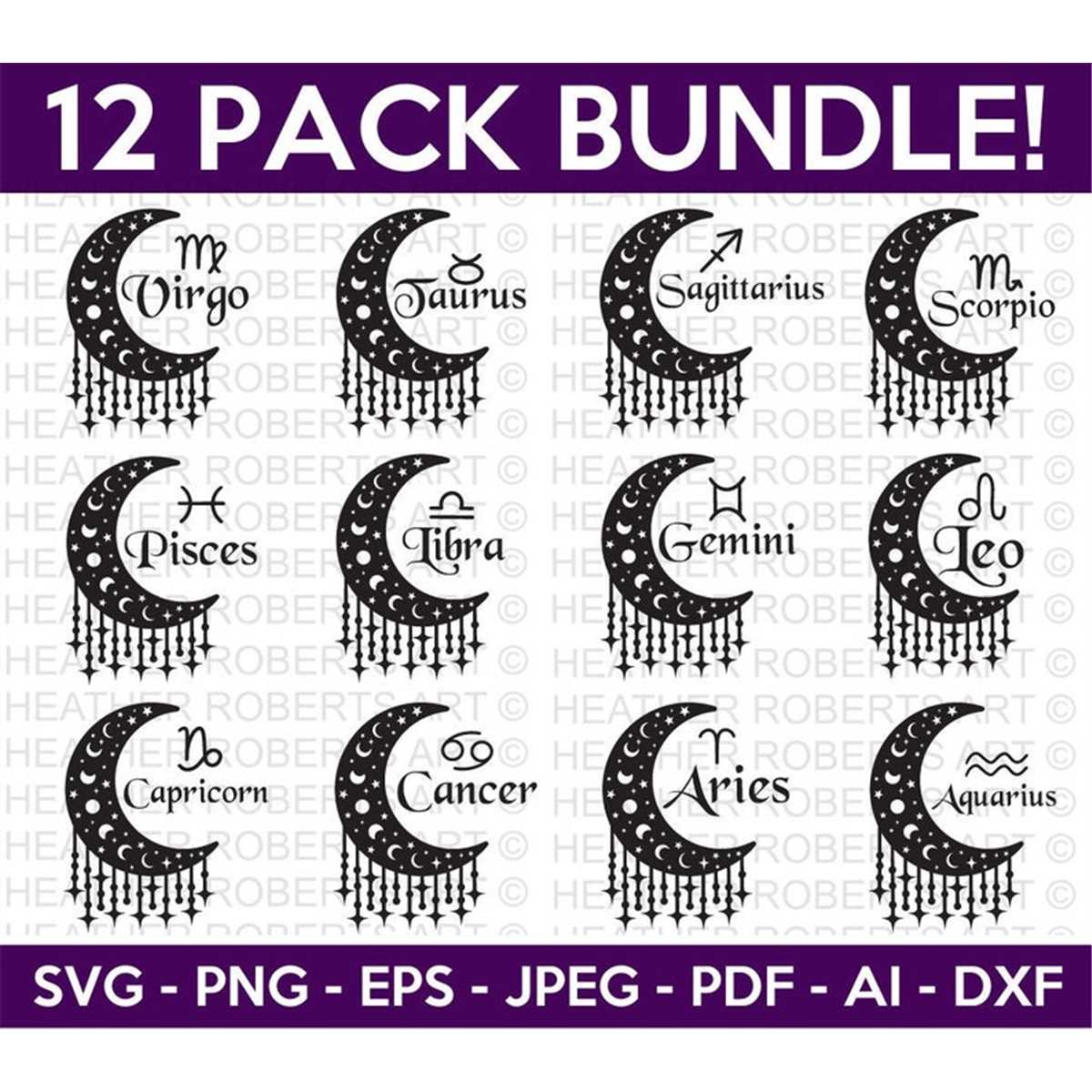 Zodiac Moon Signs SVG Bundle, Zodiac Signs Svg, Astrology Si | Inspire ...