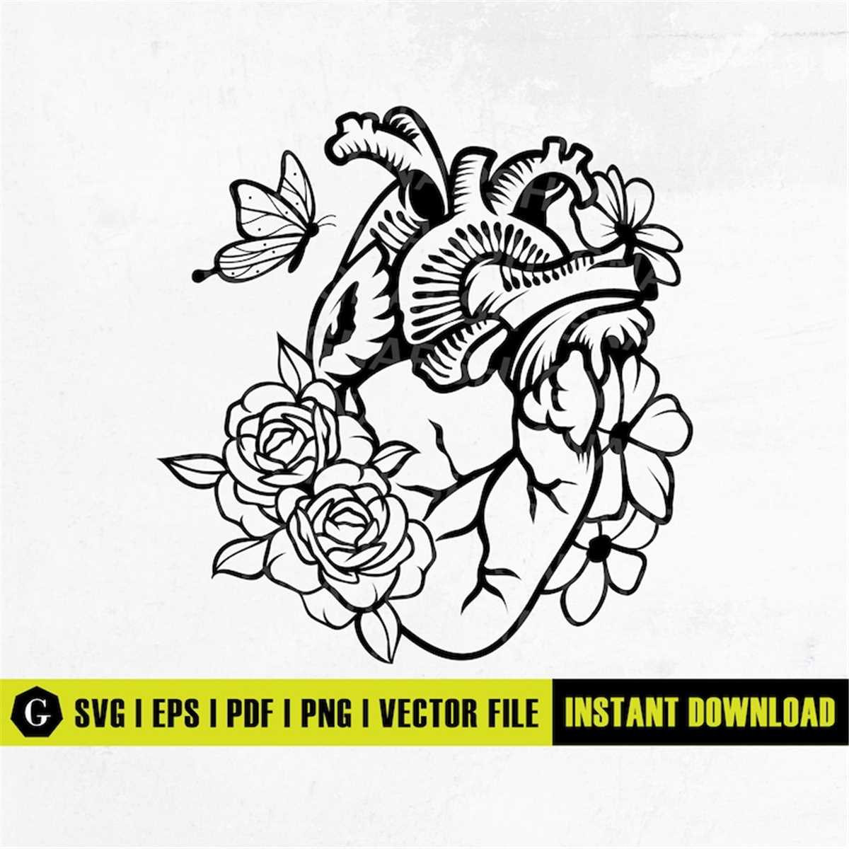 Cardiology SVG | Anatomical Heart with flowers SVG | Floral - Inspire ...