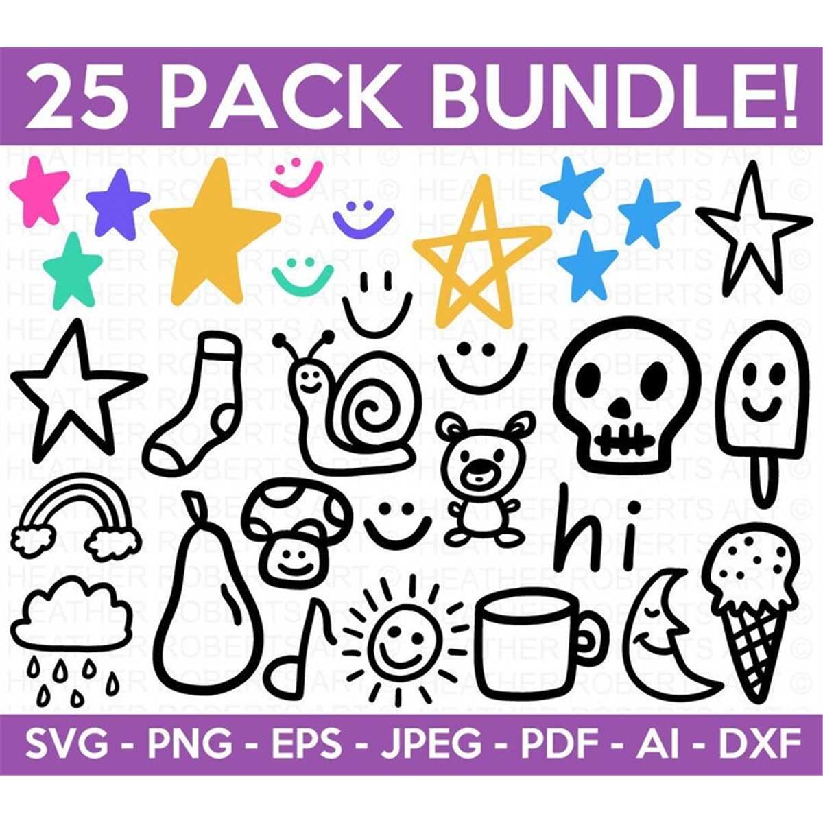 Doodle SVG Bundle, Ice Cream Cone SVG, Moon Svg, Mushroom sv - Inspire ...