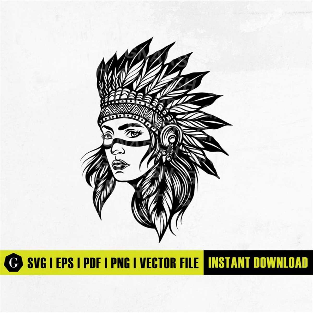 Native American Girl SVG | Warrior Headdress Tribal Aztec Ta | Inspire ...