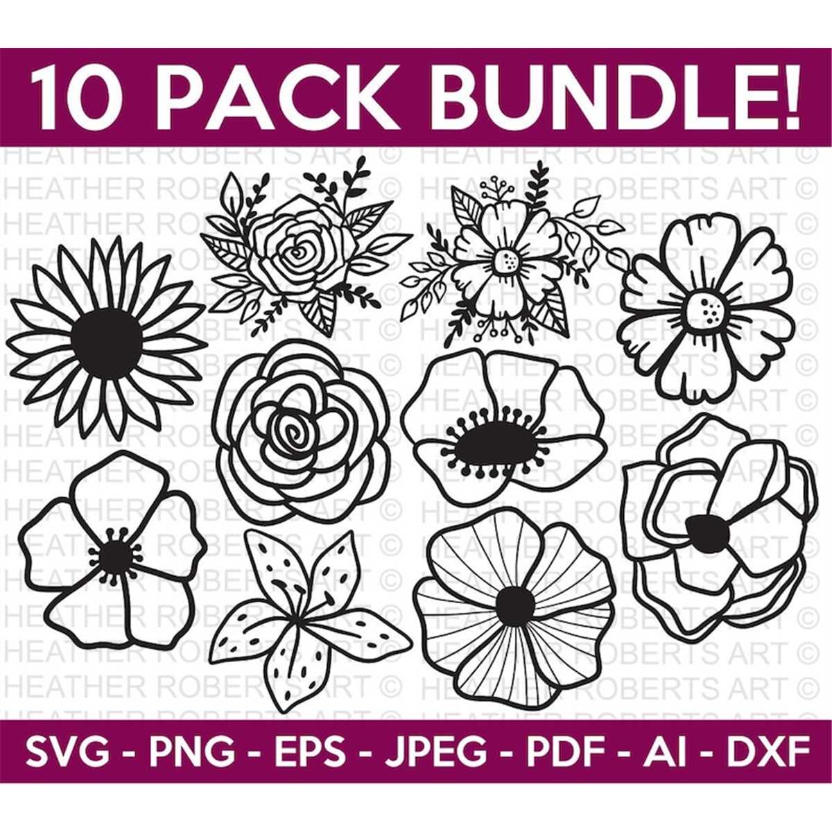 Flower Svg Bundle, Rose Svg, Sunflower Svg, Floral Bouquet P | Inspire ...