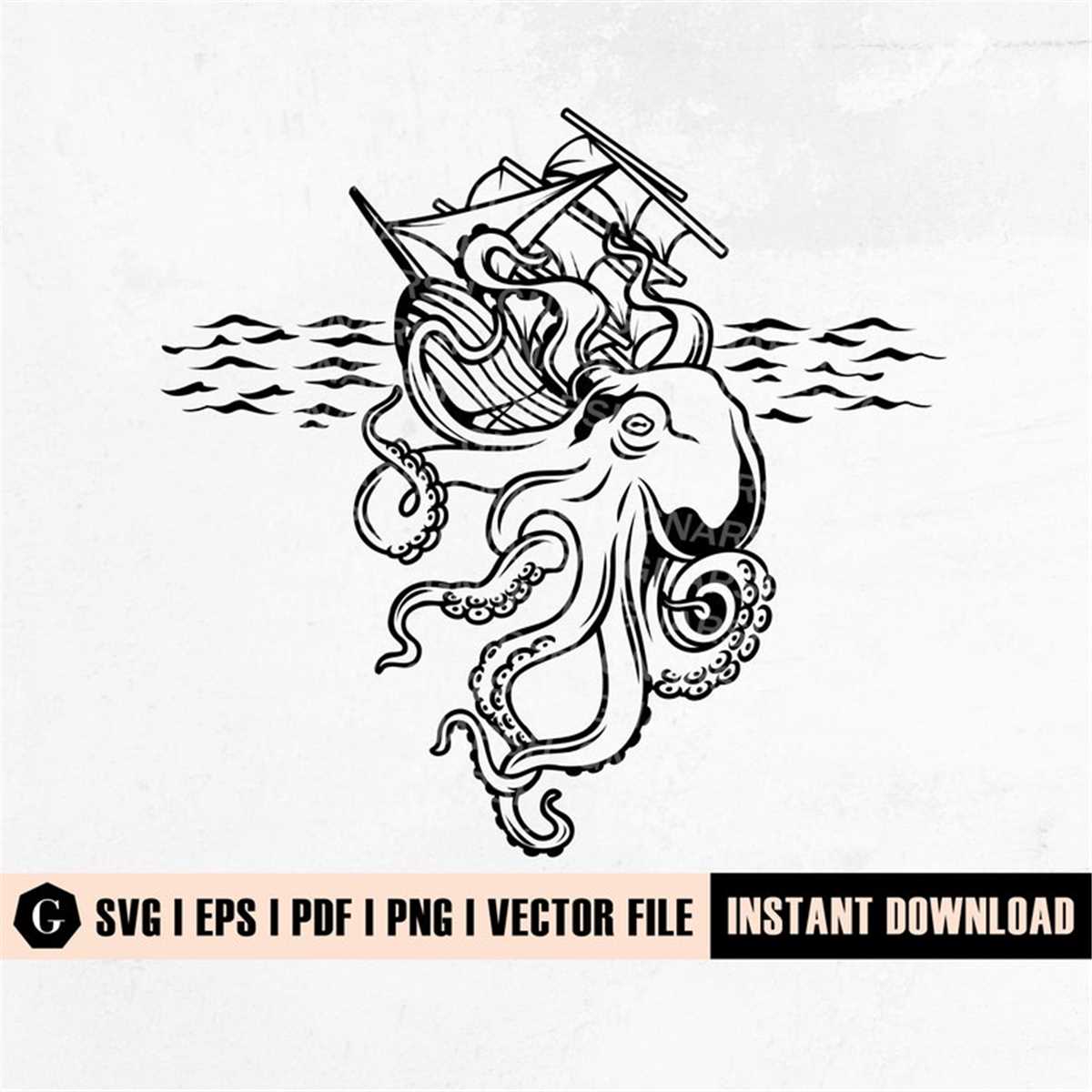 Kraken SVG | Tentacles SVG | Pirate Ship Svg | Ocean Sea Mon | Inspire ...