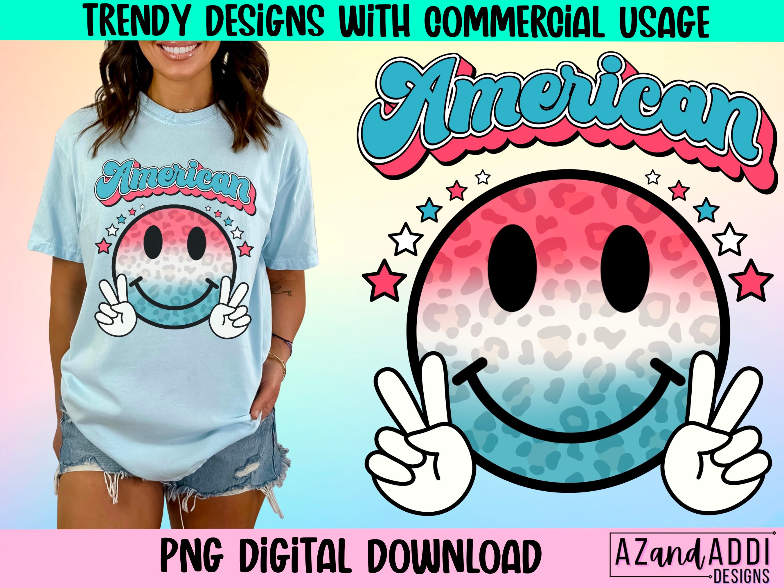 American smiley face png, retro 4th of July sublimation desi | Inspire ...