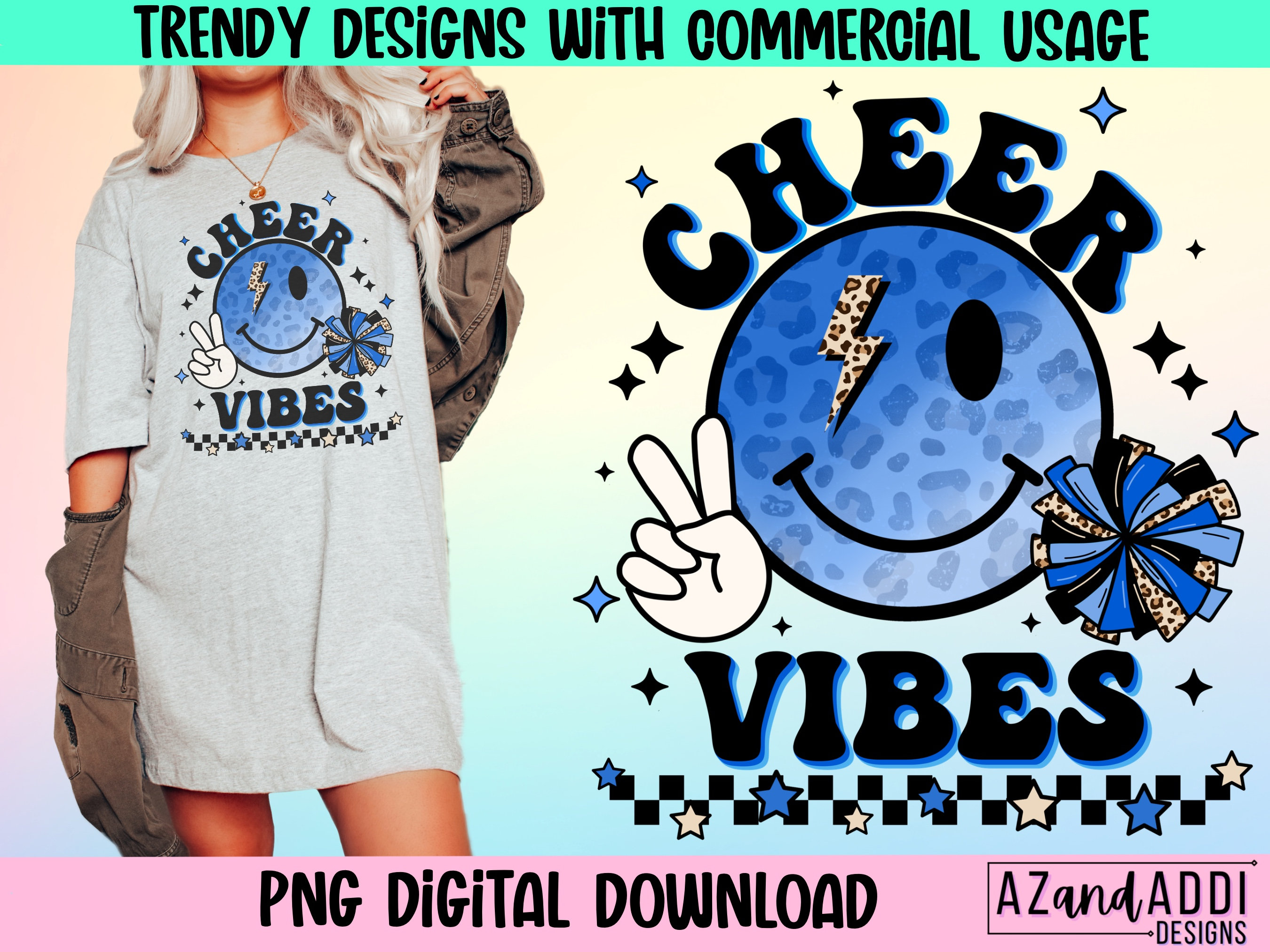 Blue cheer vibes png, retro cheer sublimation png, cheer smi | Inspire ...