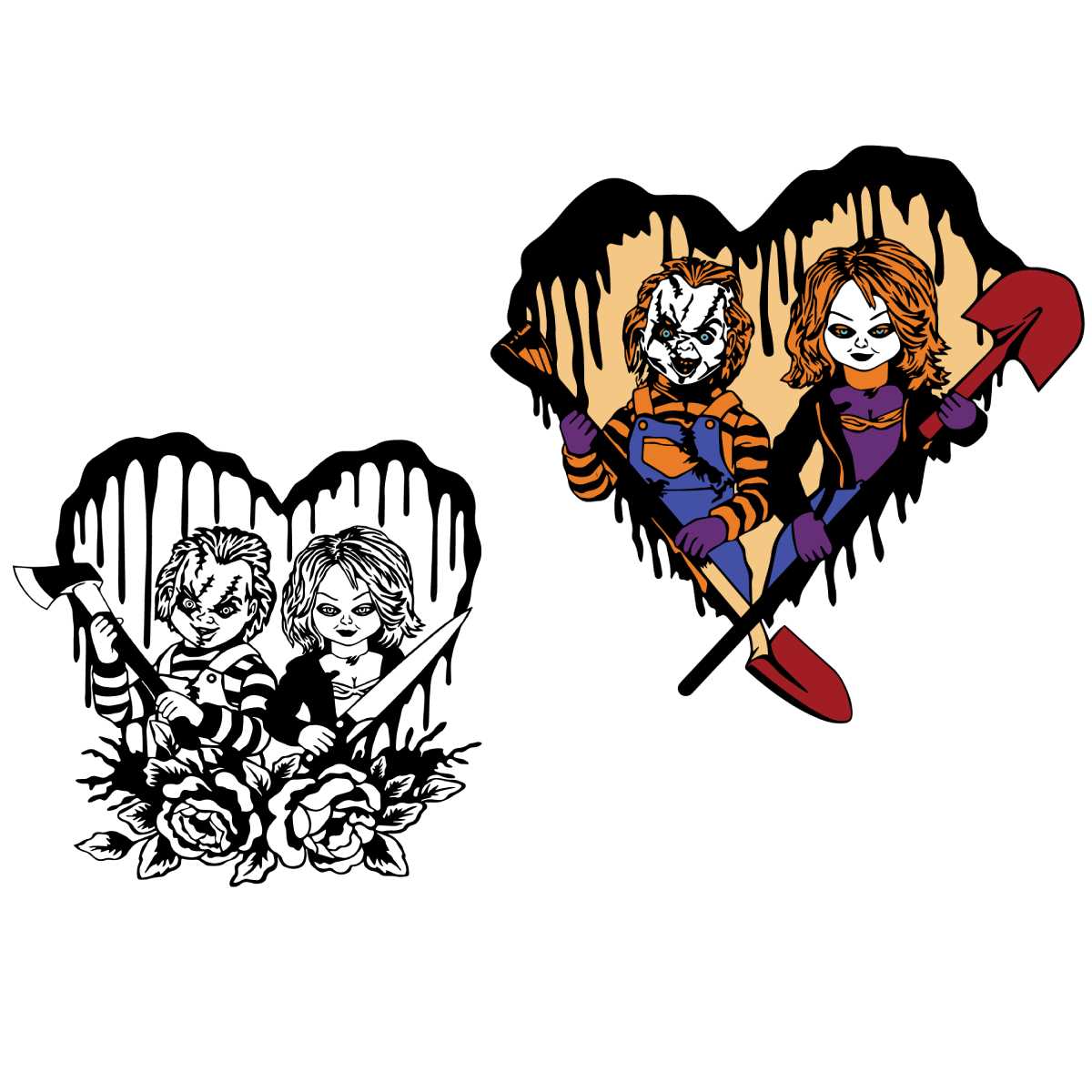 Halloween Chucky And Tiffany Heart Floral SVG, Horror Movie | Inspire ...