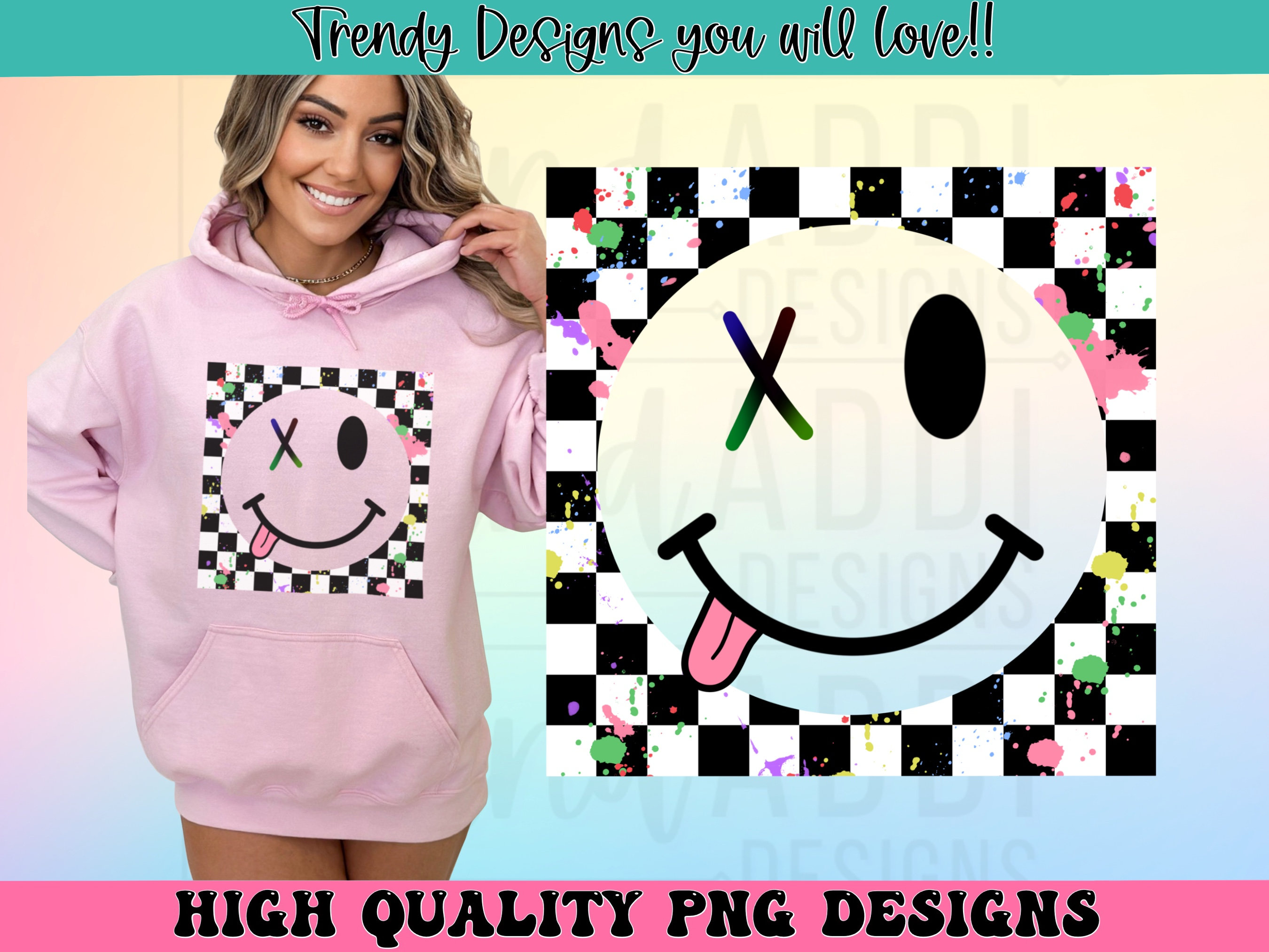 Retro checkered smiley face png, smiley face sublimation des | Inspire ...