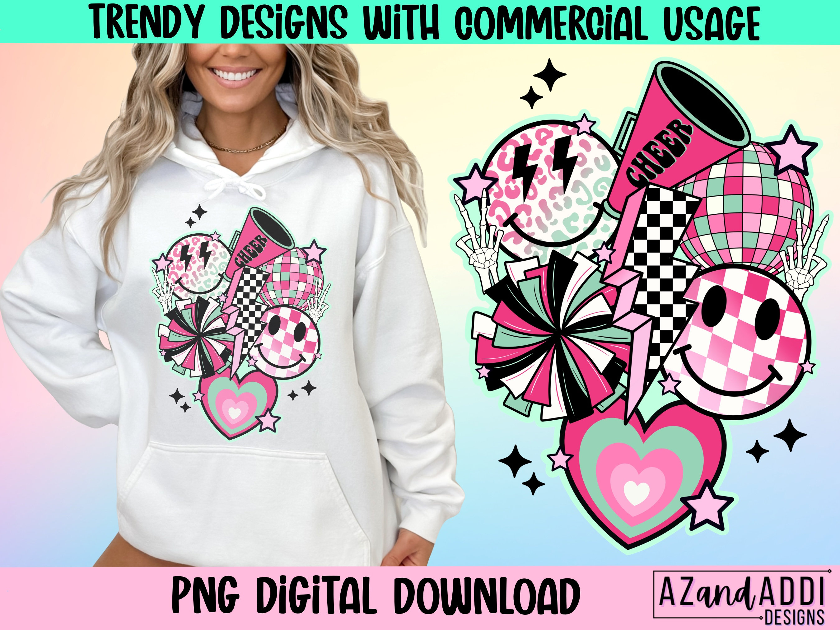 Retro cheer png, cheer smile face png, cheerleading sublima | Inspire ...