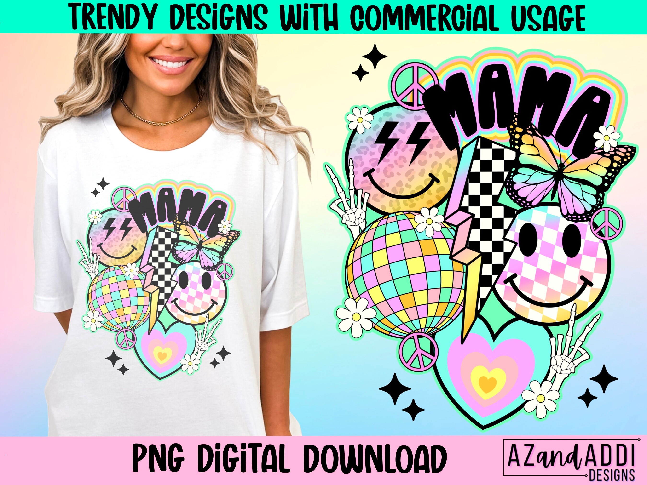 Retro mama smiley face png, mama sublimation design, pastel | Inspire ...