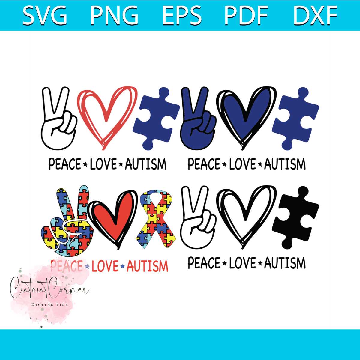 Peace Love Autism Bundle Svg, Autism Svg, Say Hi Hand Svg, H | Inspire ...