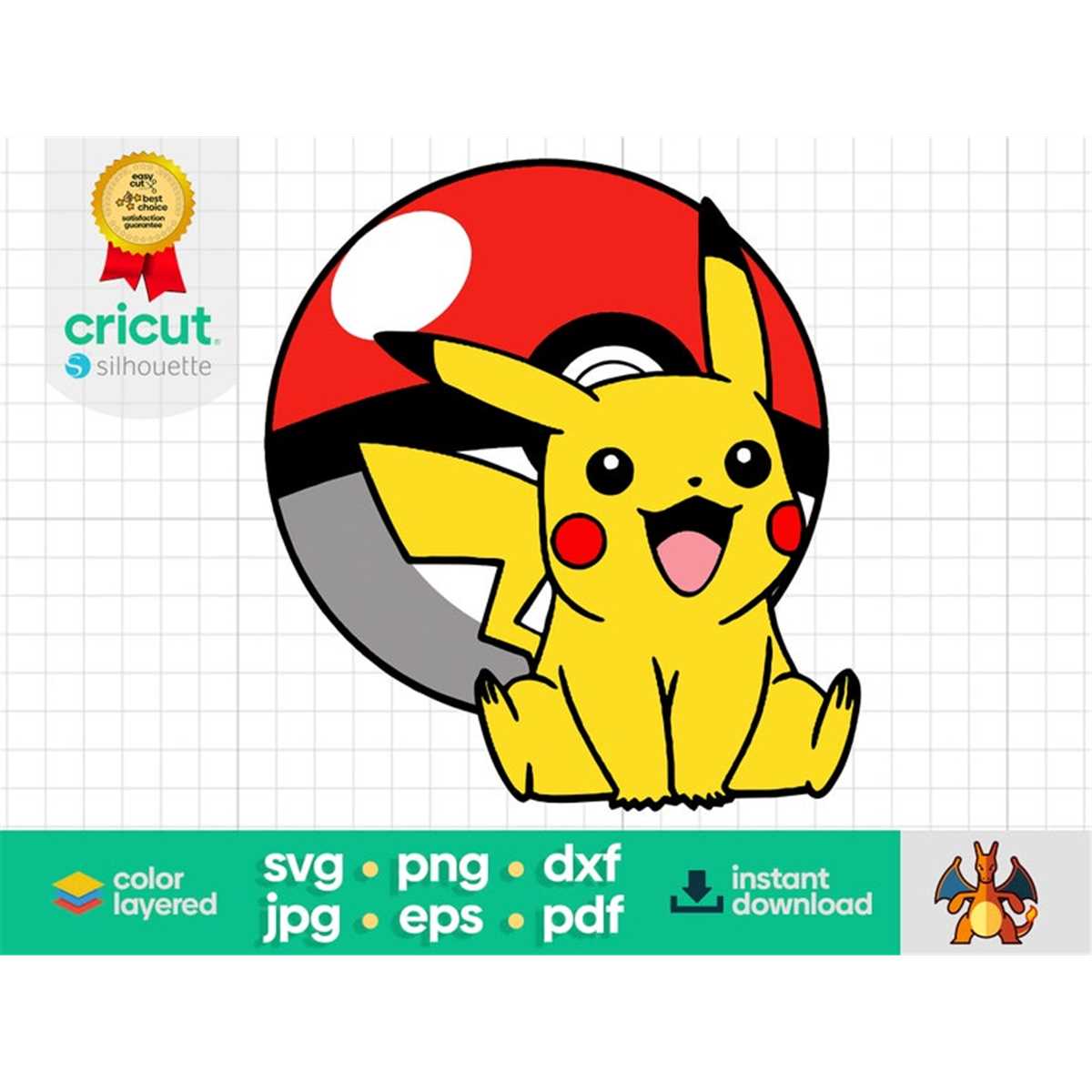 Pikachu SVG Pokeball Pikachu Clipart Sticker Silhouette Cut | Inspire ...
