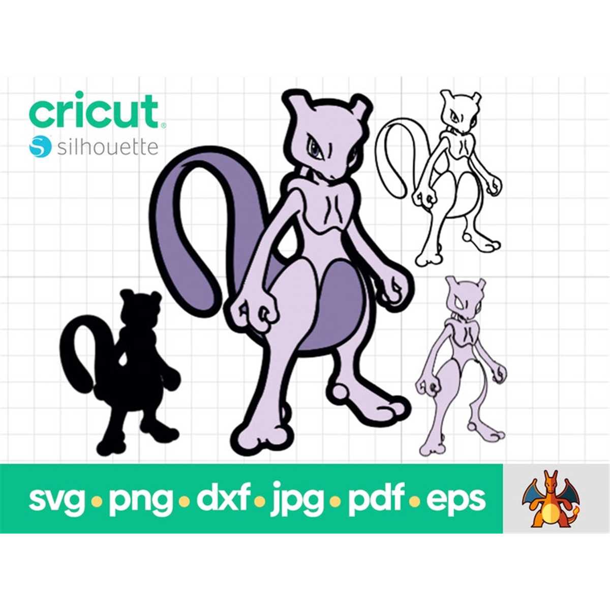 Poke Mewtwo Layered SVG Cricut Cut File Silhouette Cameo Ins - Inspire ...