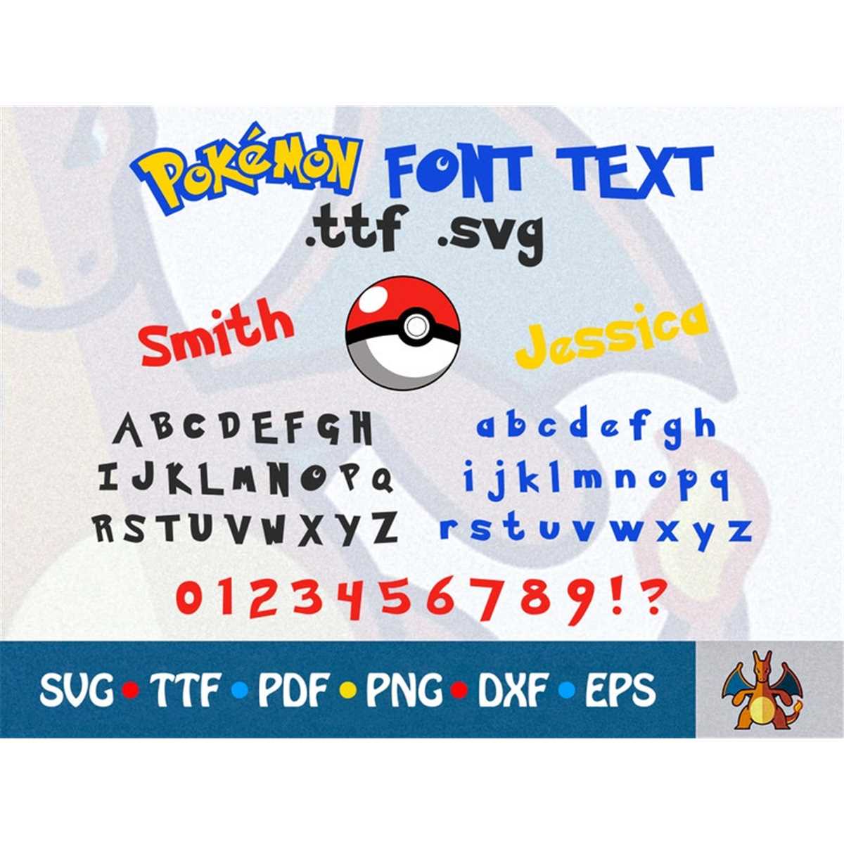 Poke Font Text Alphabet and Number TTF SVG with Logo & Pokeb | Inspire ...