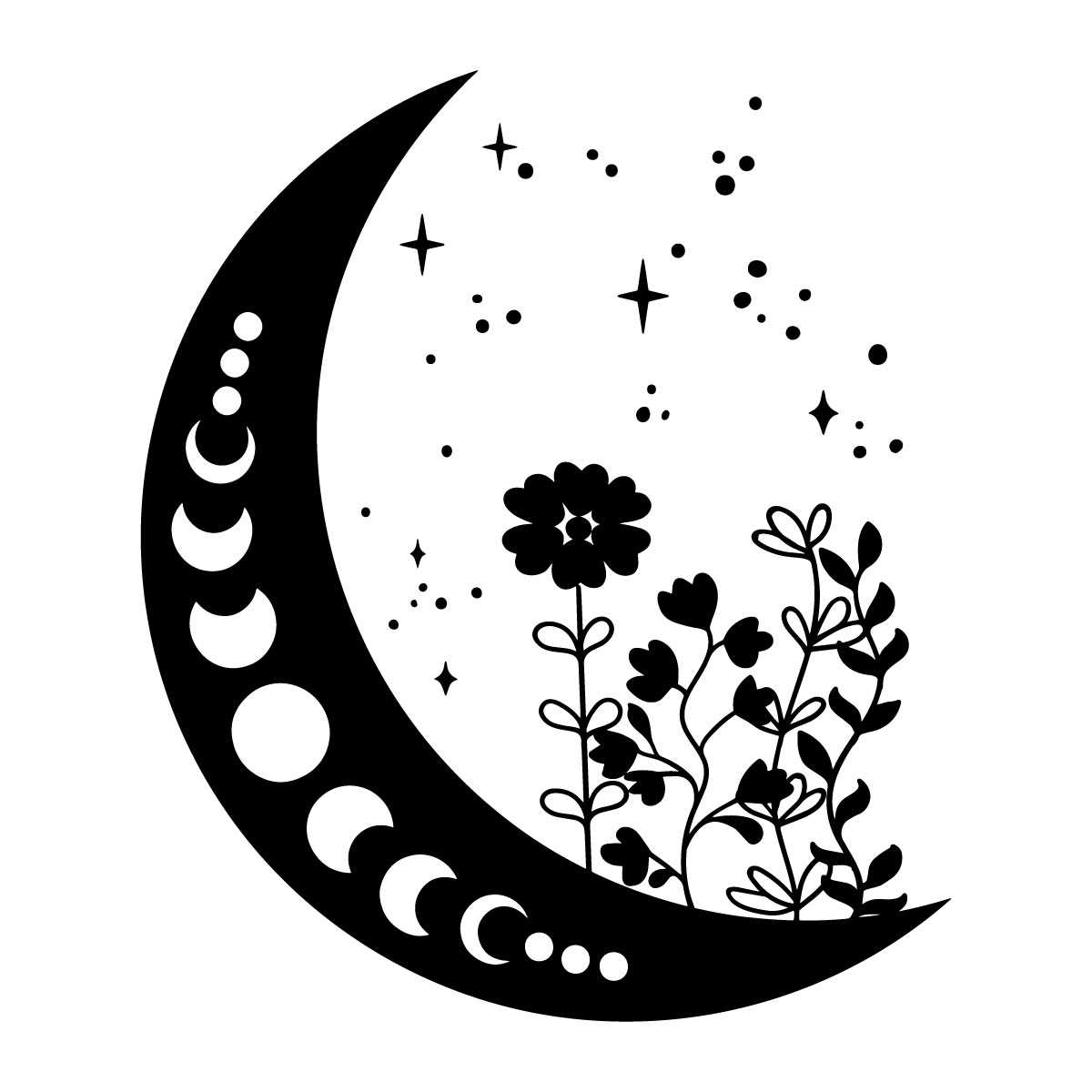 Floral Moon SVG, Crescent Moon Floral SVG, Trending SVG | Inspire Uplift