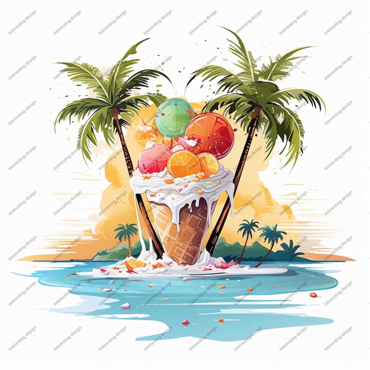 summer beach illustration, ice cream clip art, travel graphi | Inspire ...