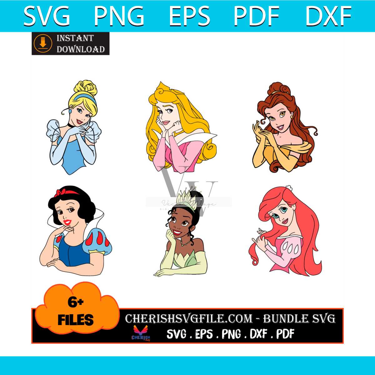 6 Files Of Disney Princess Bundle Svg, Disney Svg | Inspire Uplift